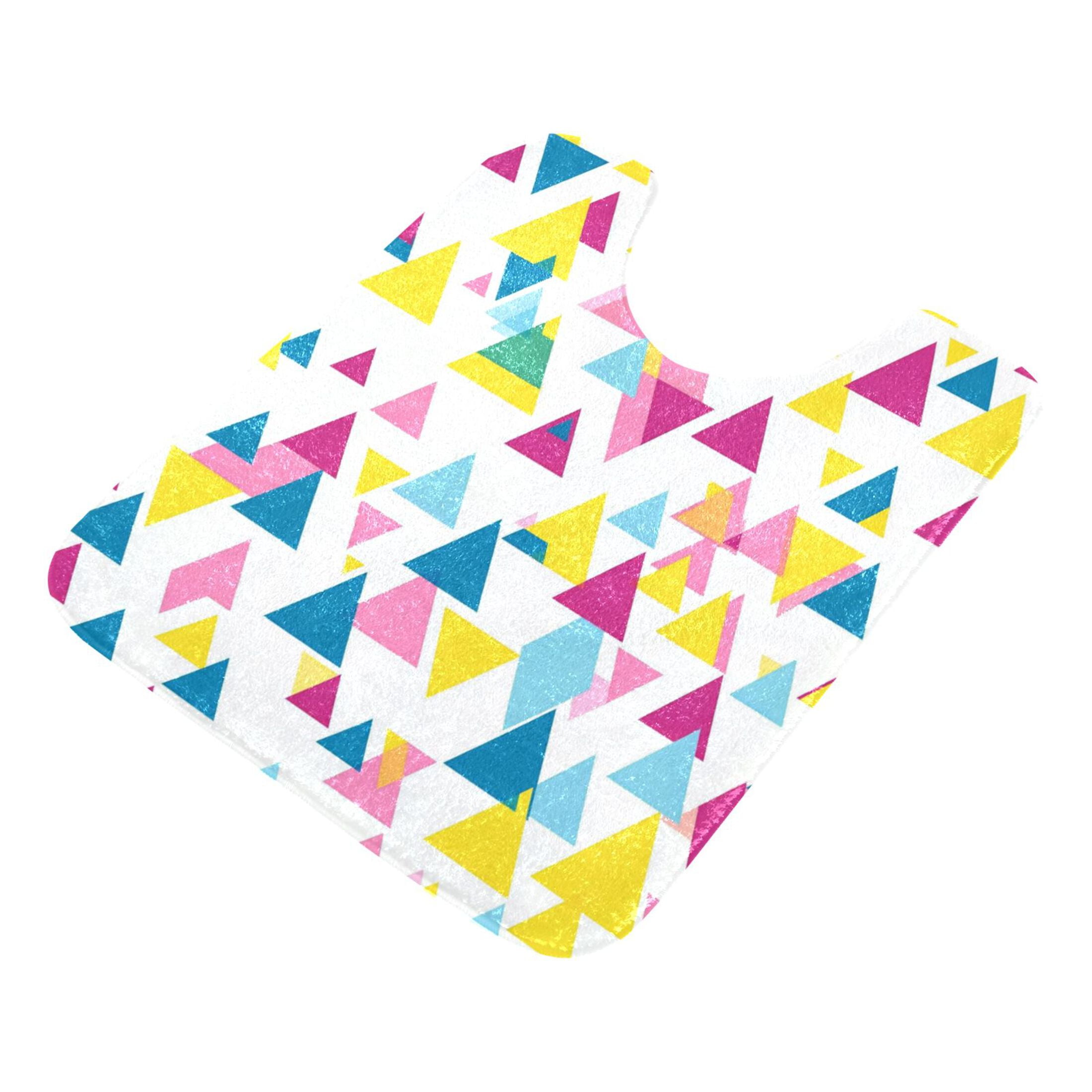 2 Piece Soft Bathroom Rug Set Pink Yellow and Blue Triangles Bath Mat ...
