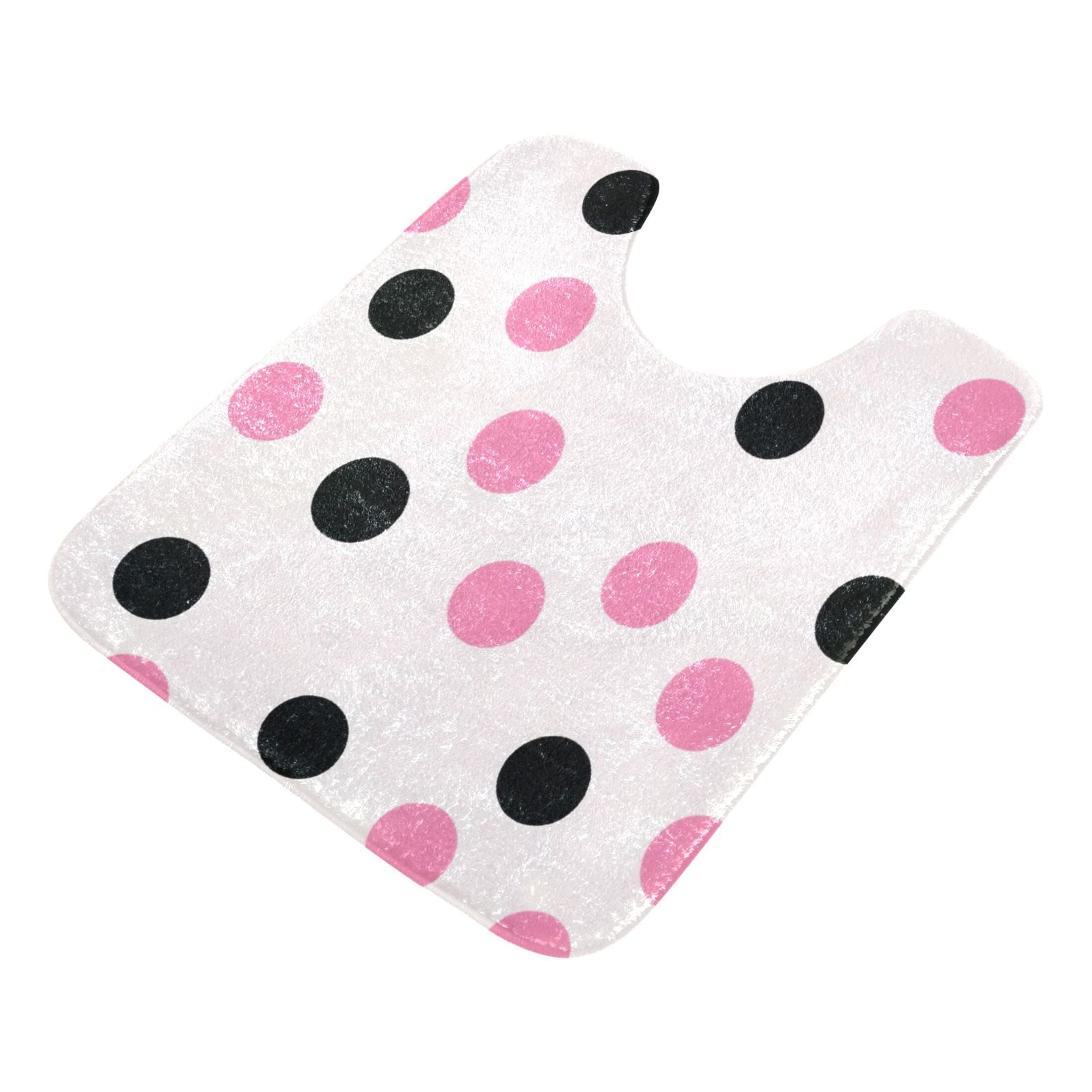 2 Piece Soft Bathroom Rug Set Pink and Black Dots Bath Mat and U-Shaped ...