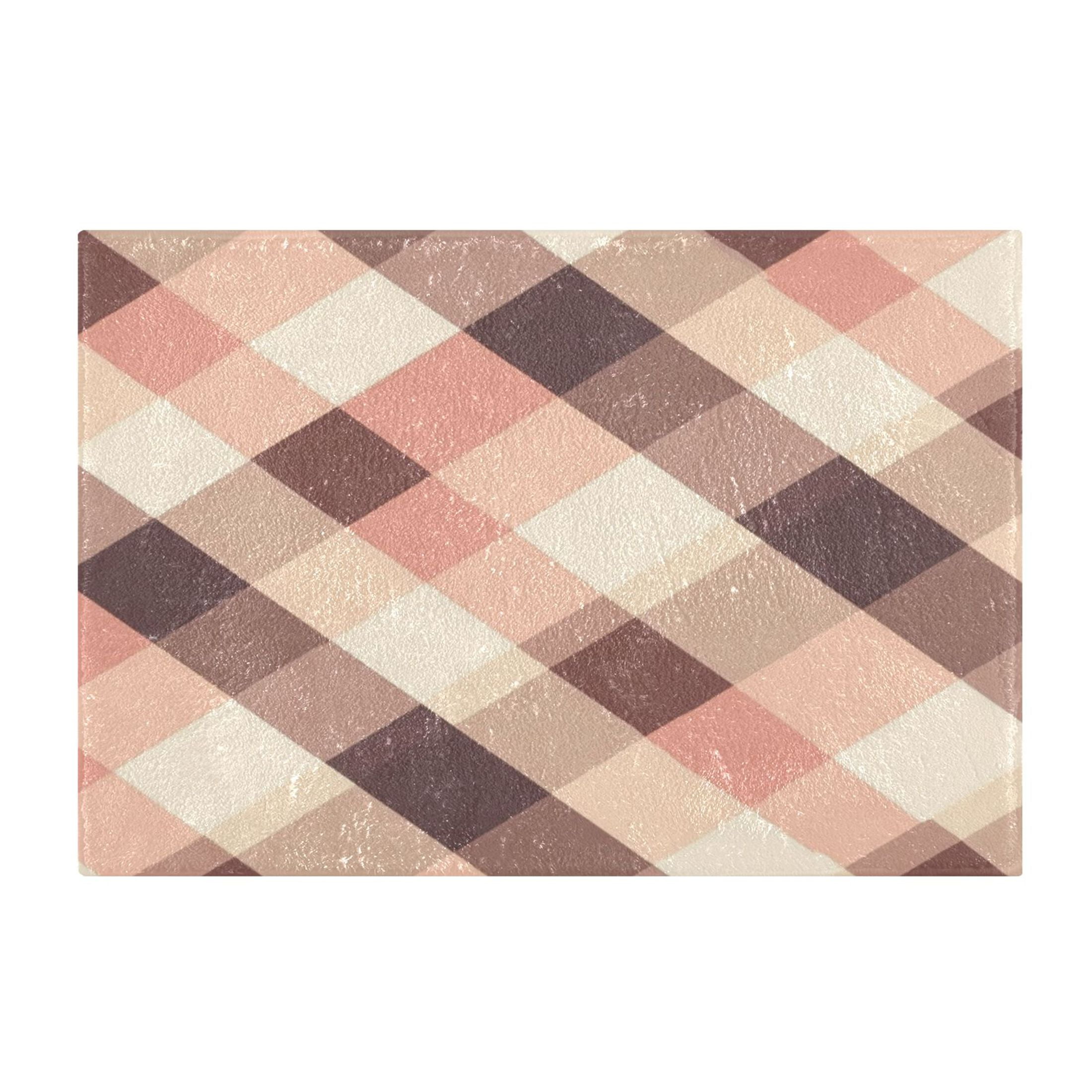2 Piece Soft Bathroom Rug Set Pink and Dark Beige Plaid Bath Mat and U ...