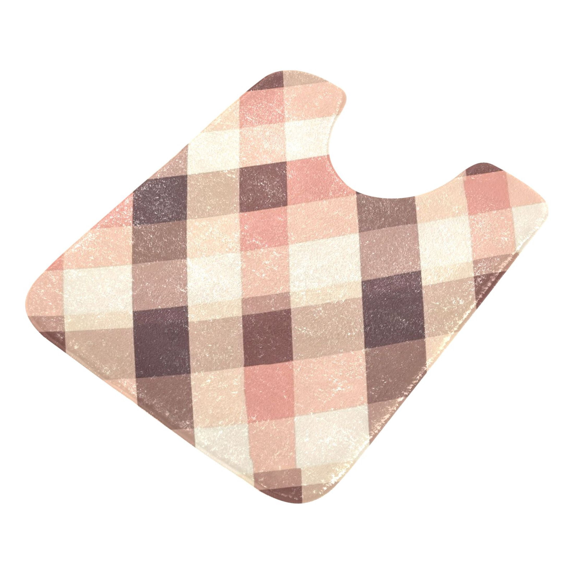 2 Piece Soft Bathroom Rug Set Pink and Dark Beige Plaid Bath Mat and U ...