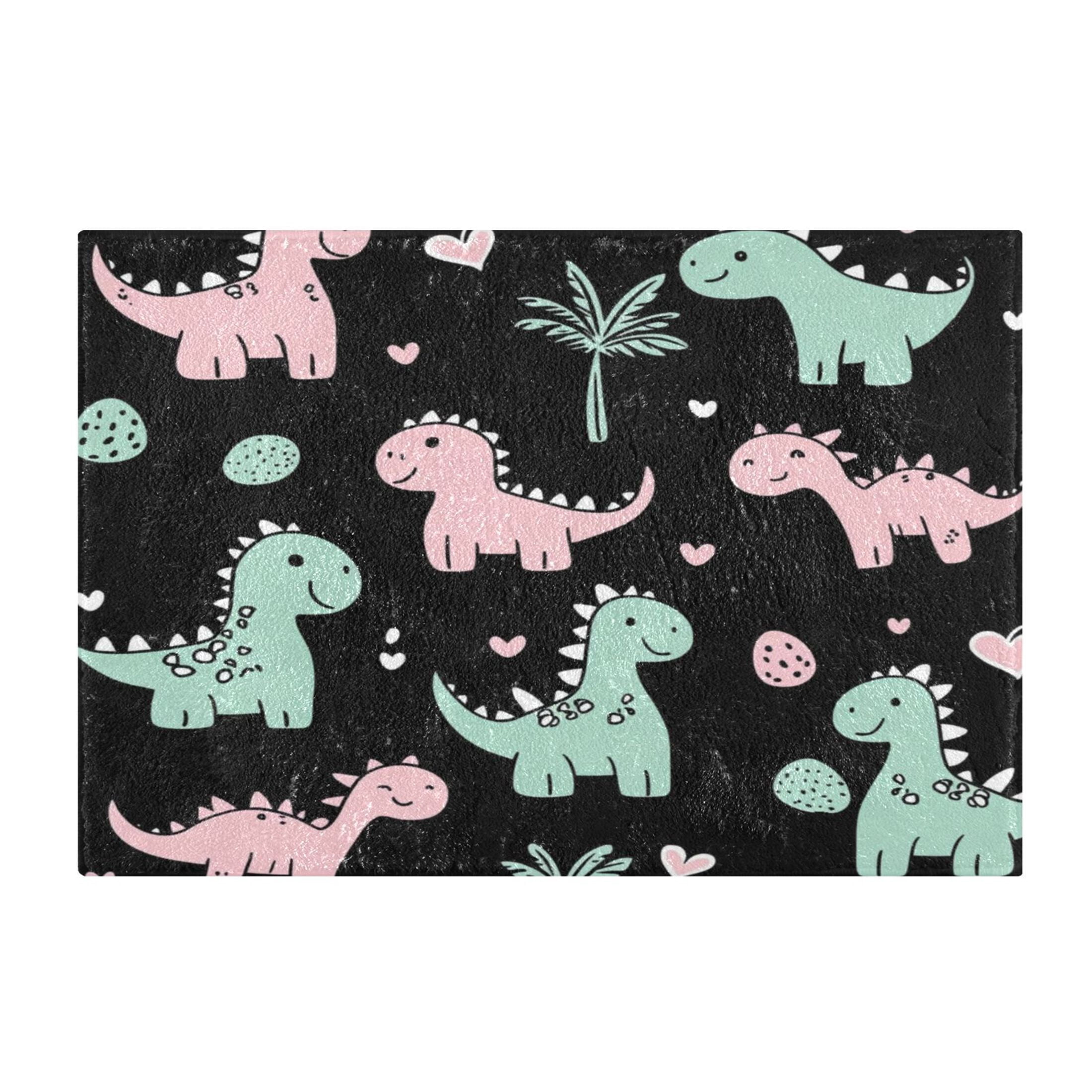 2 Piece Soft Bathroom Rug Set Pink and Green Dinosaurs Bath Mat and U ...