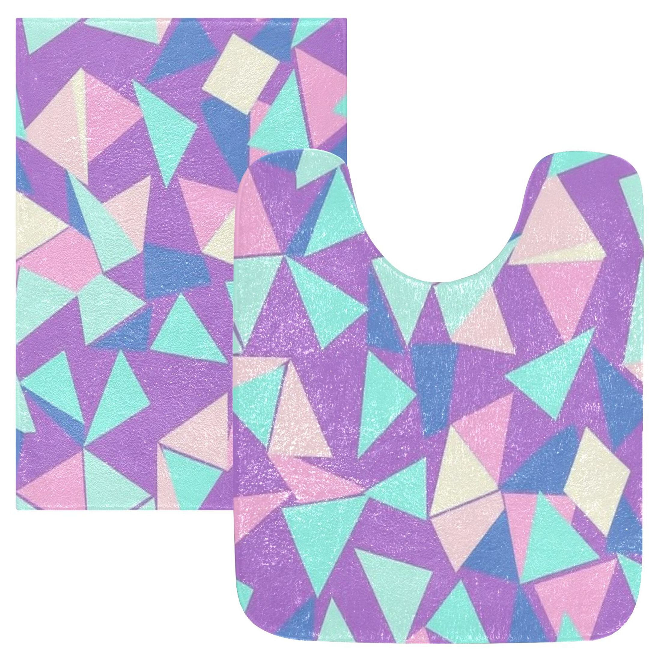 2 Piece Soft Bathroom Rug Set Pink and Teal Triangles Bath Mat and U ...
