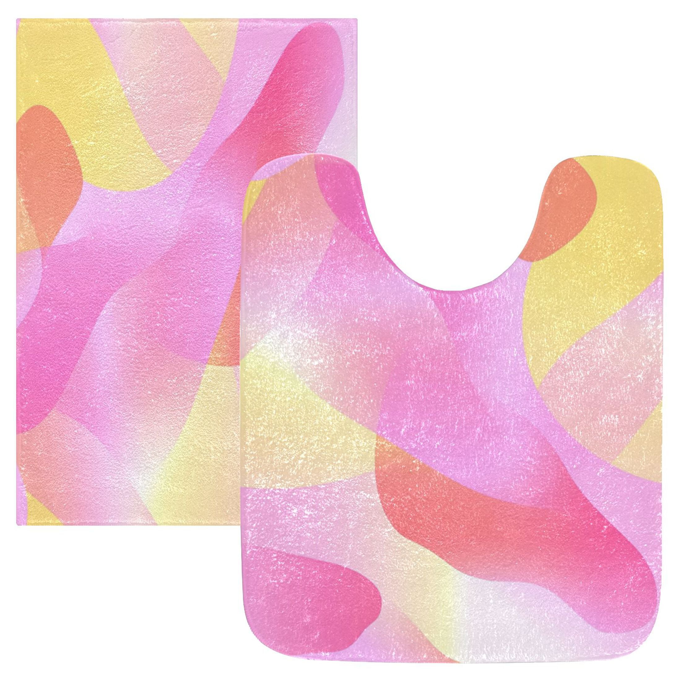 2 Piece Soft Bathroom Rug Set Pink and Yellow Gradient Bath Mat and U ...
