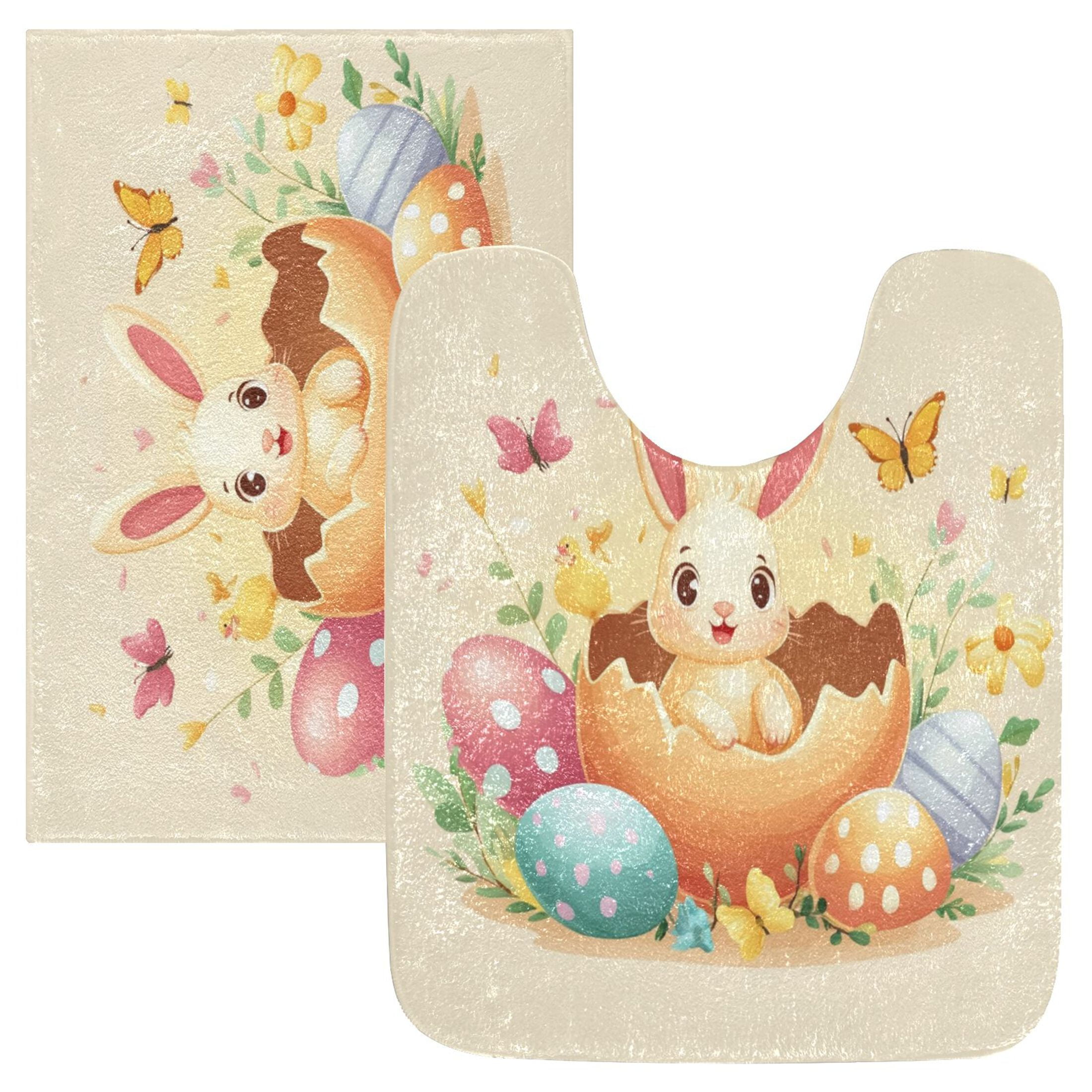 2 Piece Soft Bathroom Rug Set Rabbits in Eggshells Bath Mat and U ...