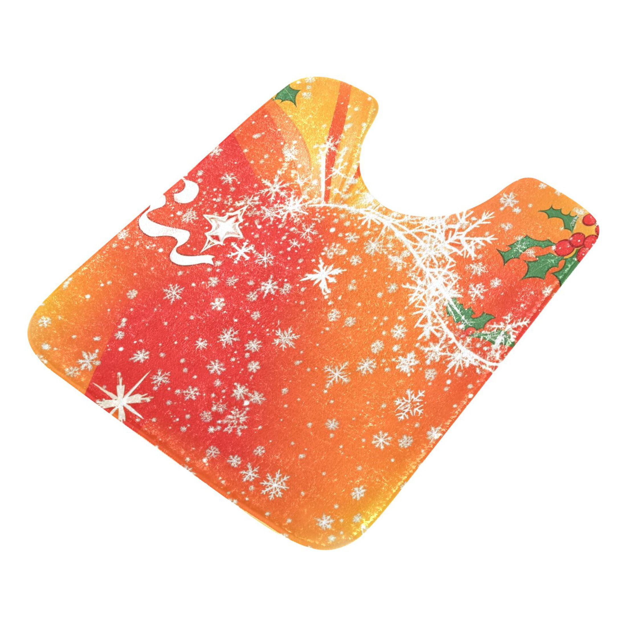 2 Piece Soft Bathroom Rug Set Red Background with Snowflakes Bath Mat ...