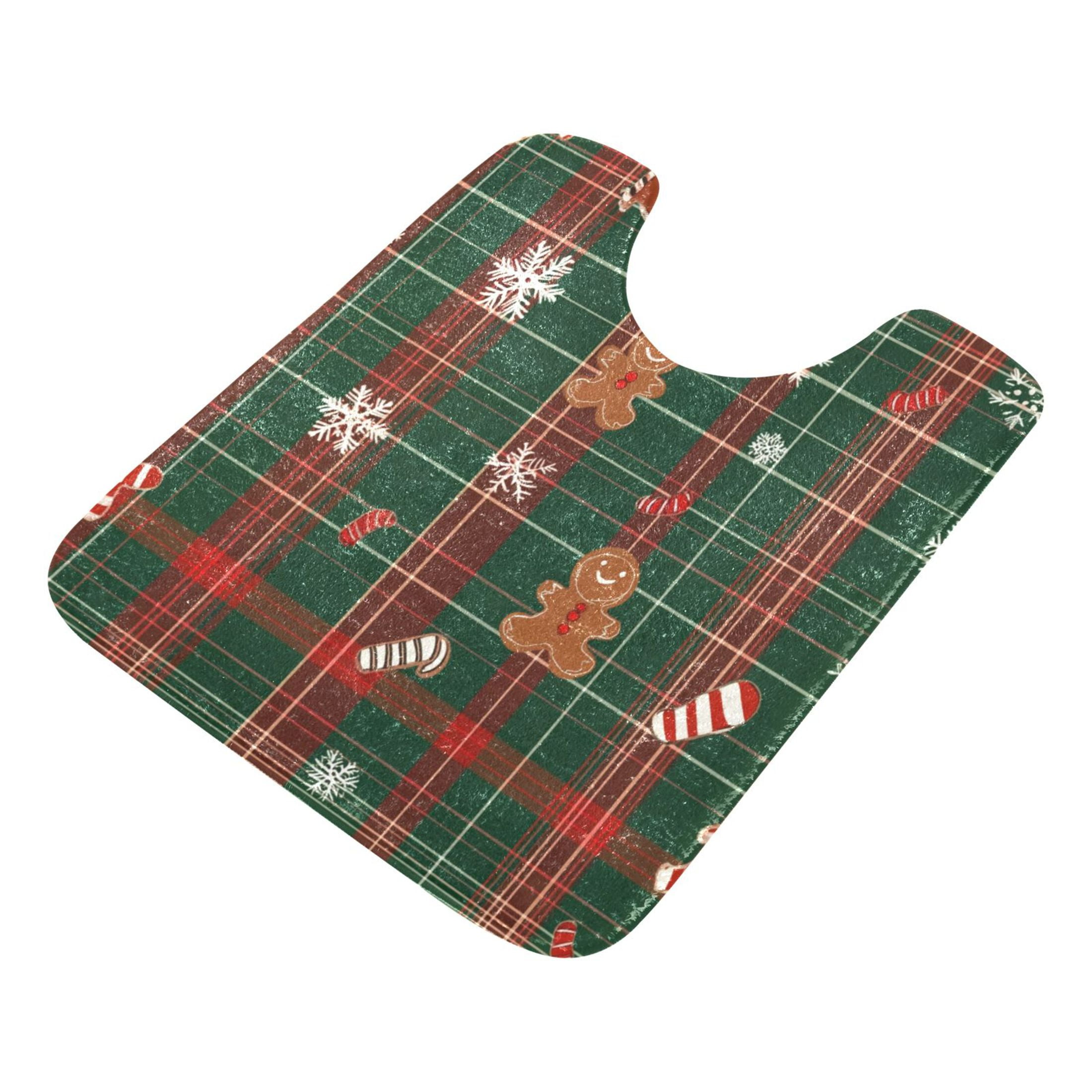 2 Piece Soft Bathroom Rug Set Red and Green Plaid Bath Mat and U-Shaped ...