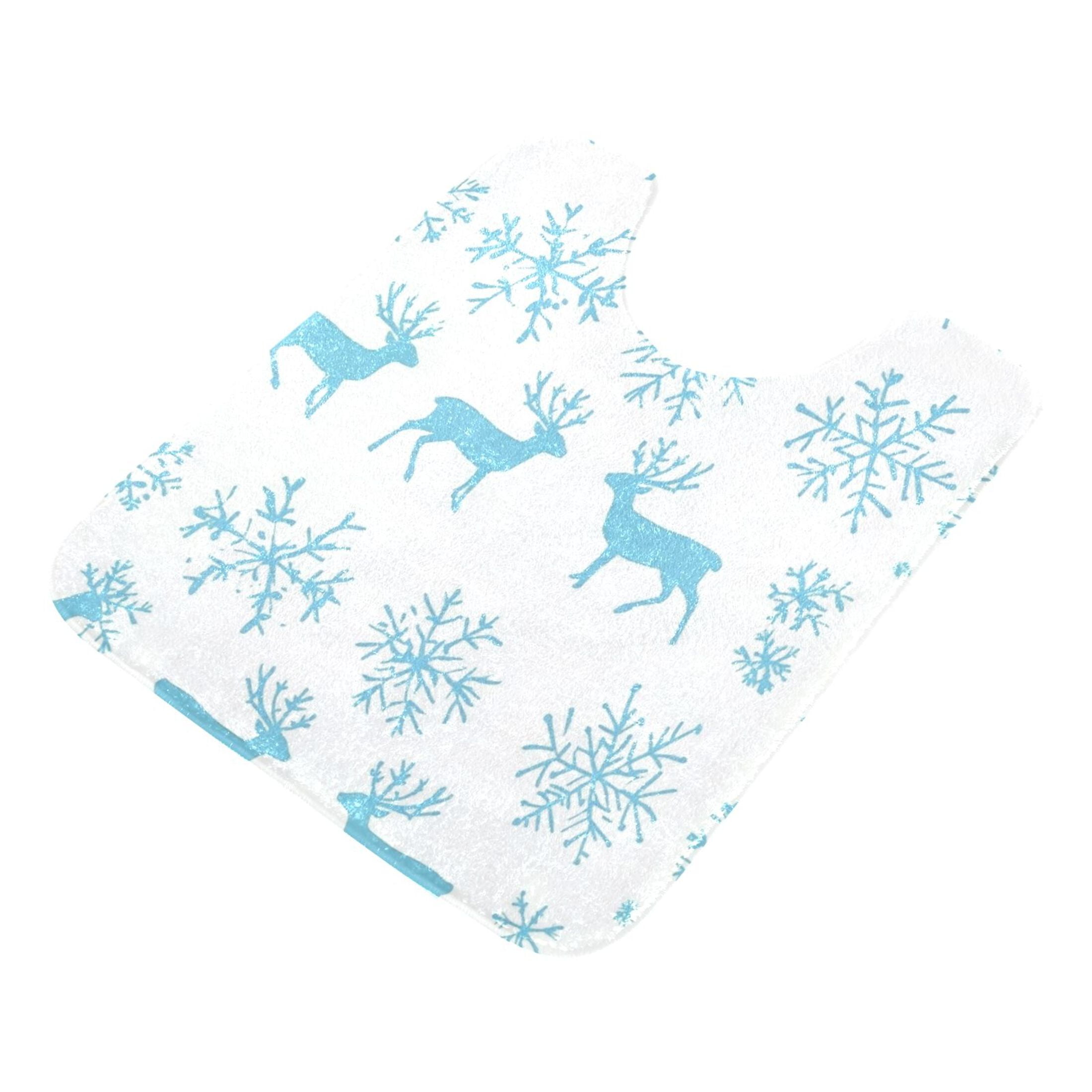 2 Piece Soft Bathroom Rug Set Reindeer and Snowflake Pattern Bath Mat ...