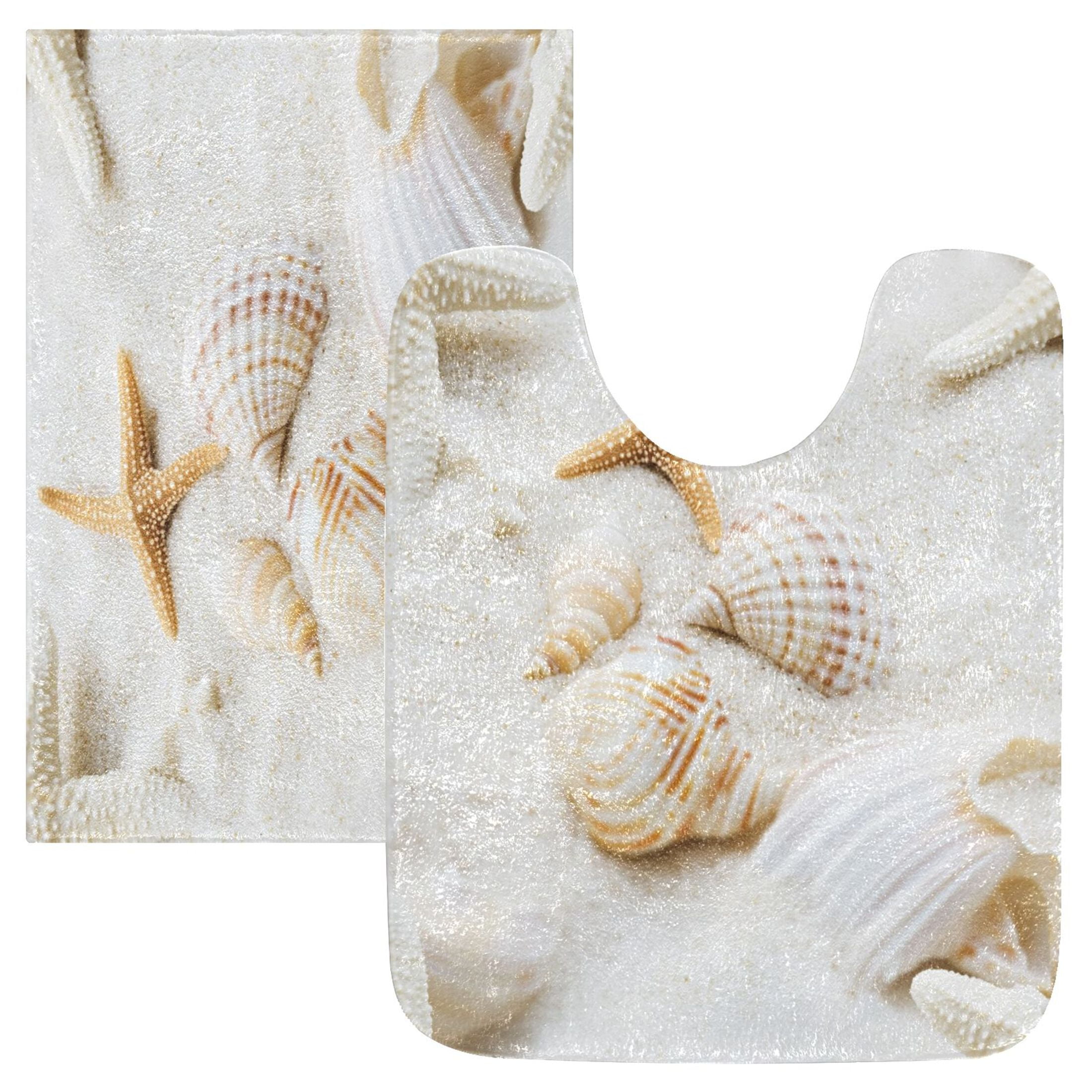 2 Piece Soft Bathroom Rug Set Seashells and Starfish Bath Mat and U ...