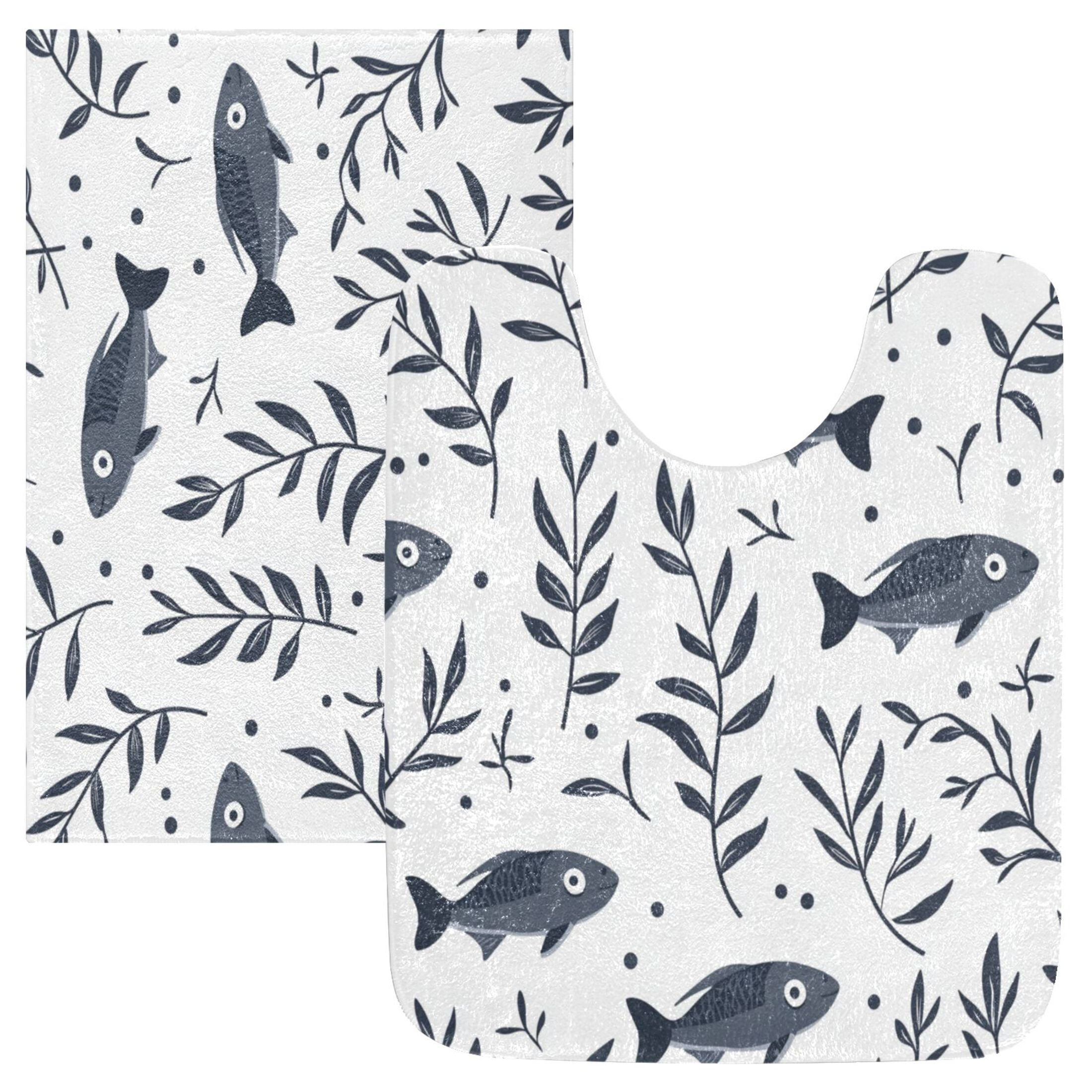 2 Piece Soft Bathroom Rug Set Seaweed and Sardine Pattern Bath Mat and ...