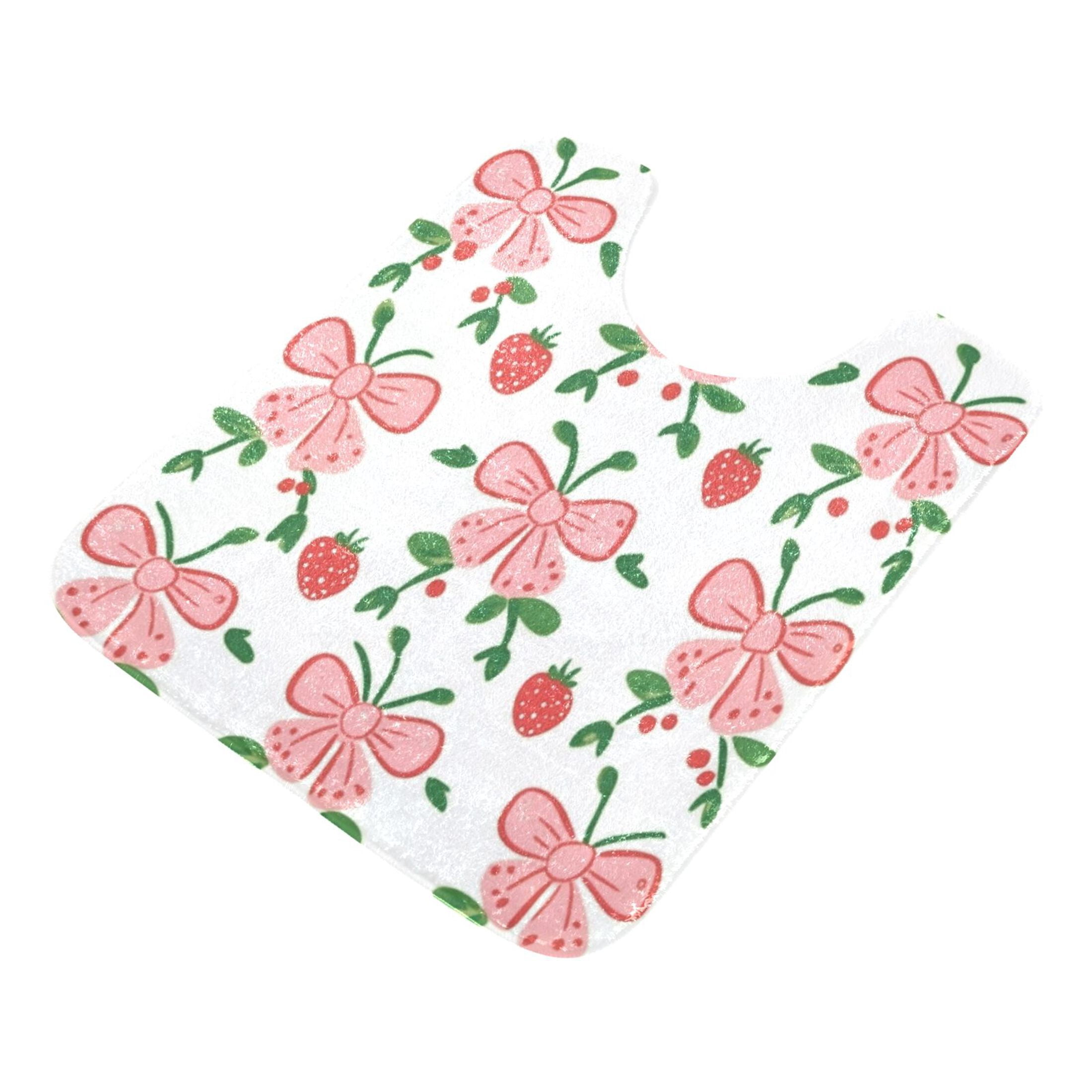 2 Piece Soft Bathroom Rug Set Strawberry Bow Pattern Bath Mat and U ...
