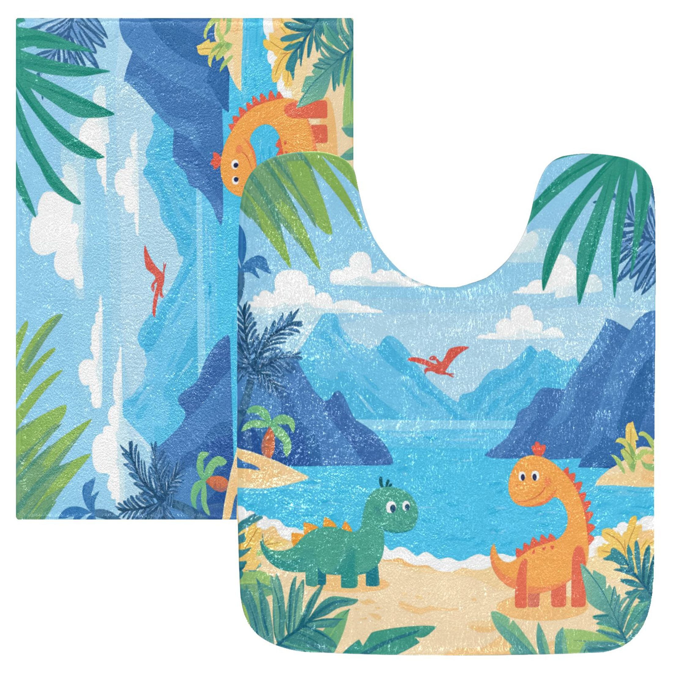 2 Piece Soft Bathroom Rug Set Two Dinosaurs Bath Mat and U-Shaped ...
