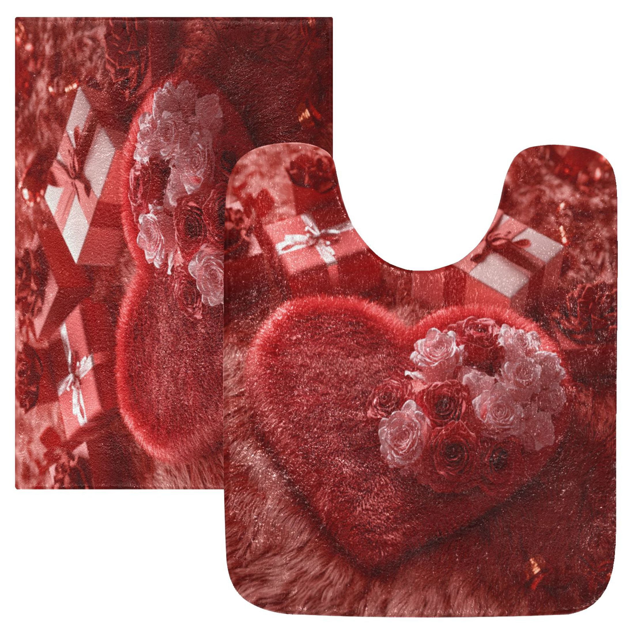 2 Piece Soft Bathroom Rug Set Valentine's Day Atmosphere Bath Mat and U ...