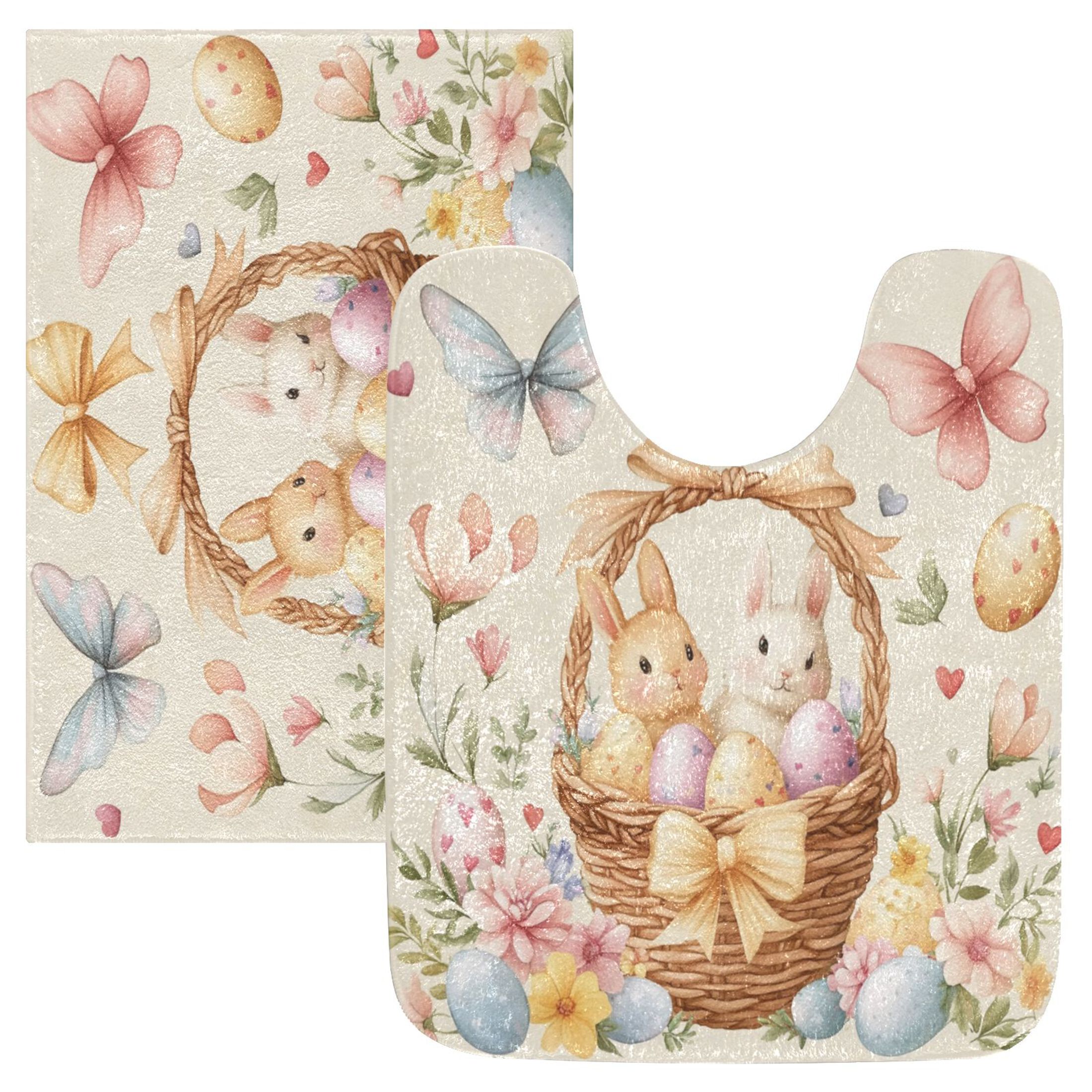 2 Piece Soft Bathroom Rug Set Watercolor Easter Clipart Bath Mat and U ...