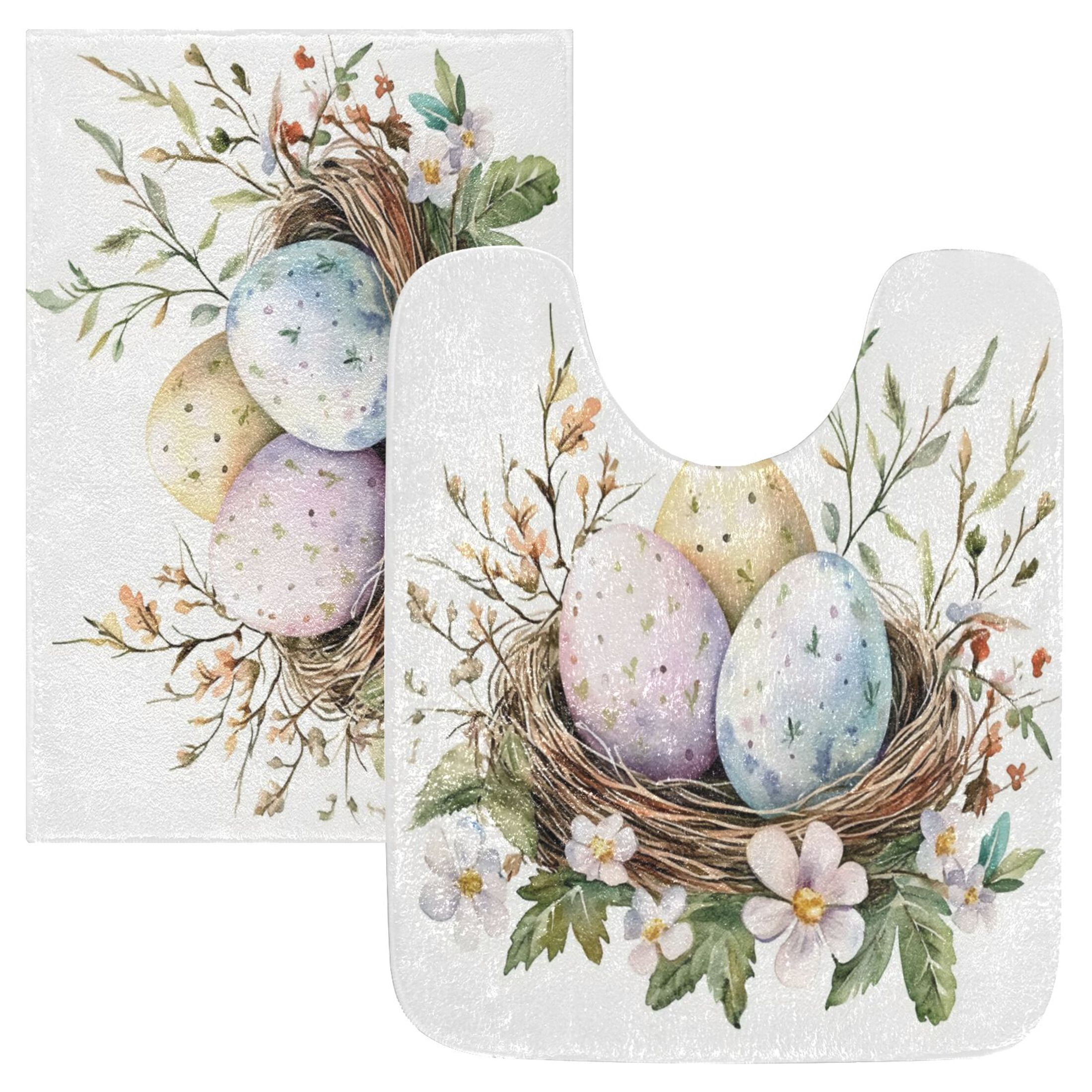 2 Piece Soft Bathroom Rug Set Watercolor Easter Eggs Bath Mat and U ...