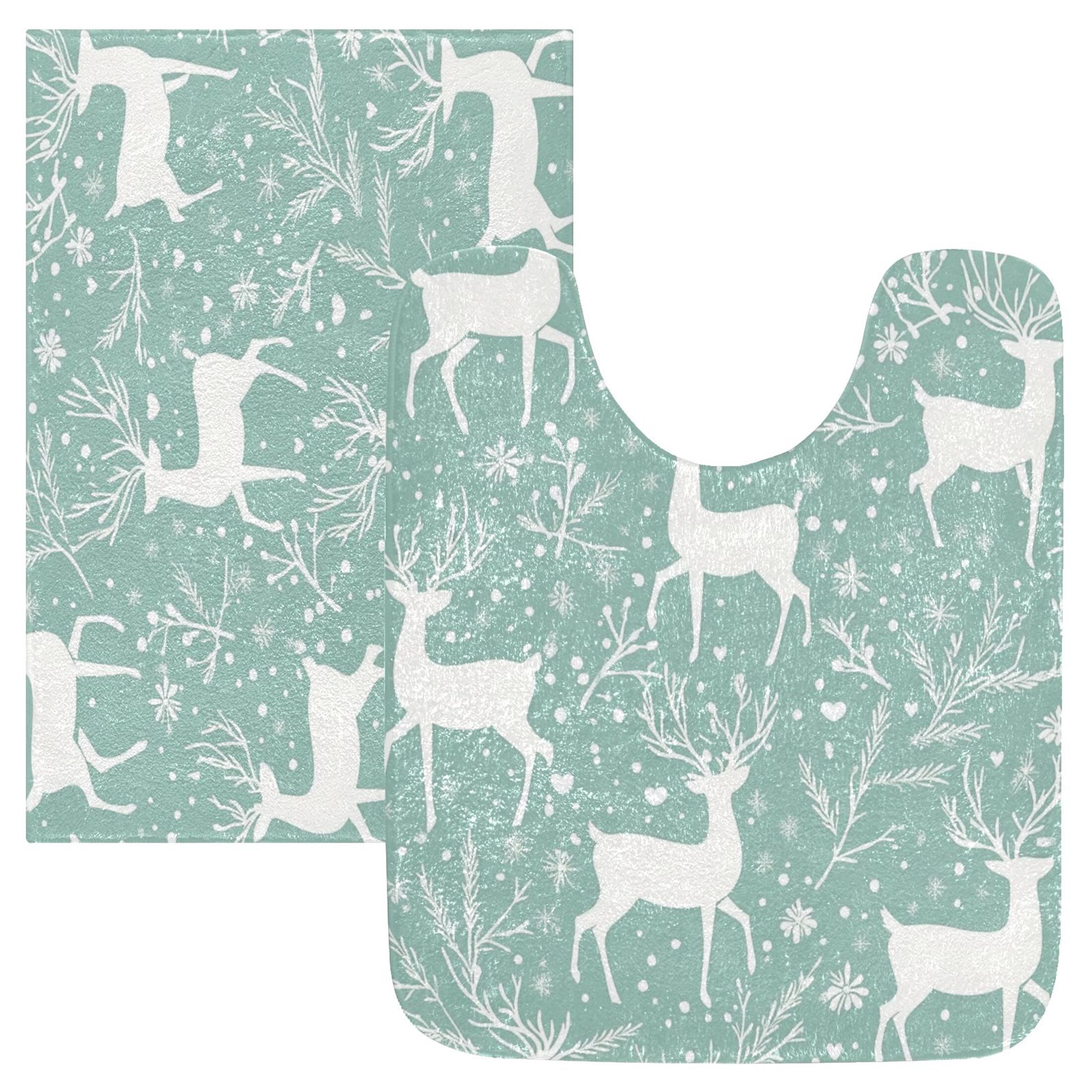 2 Piece Soft Bathroom Rug Set White Elk Bath Mat and U-Shaped Toilet ...