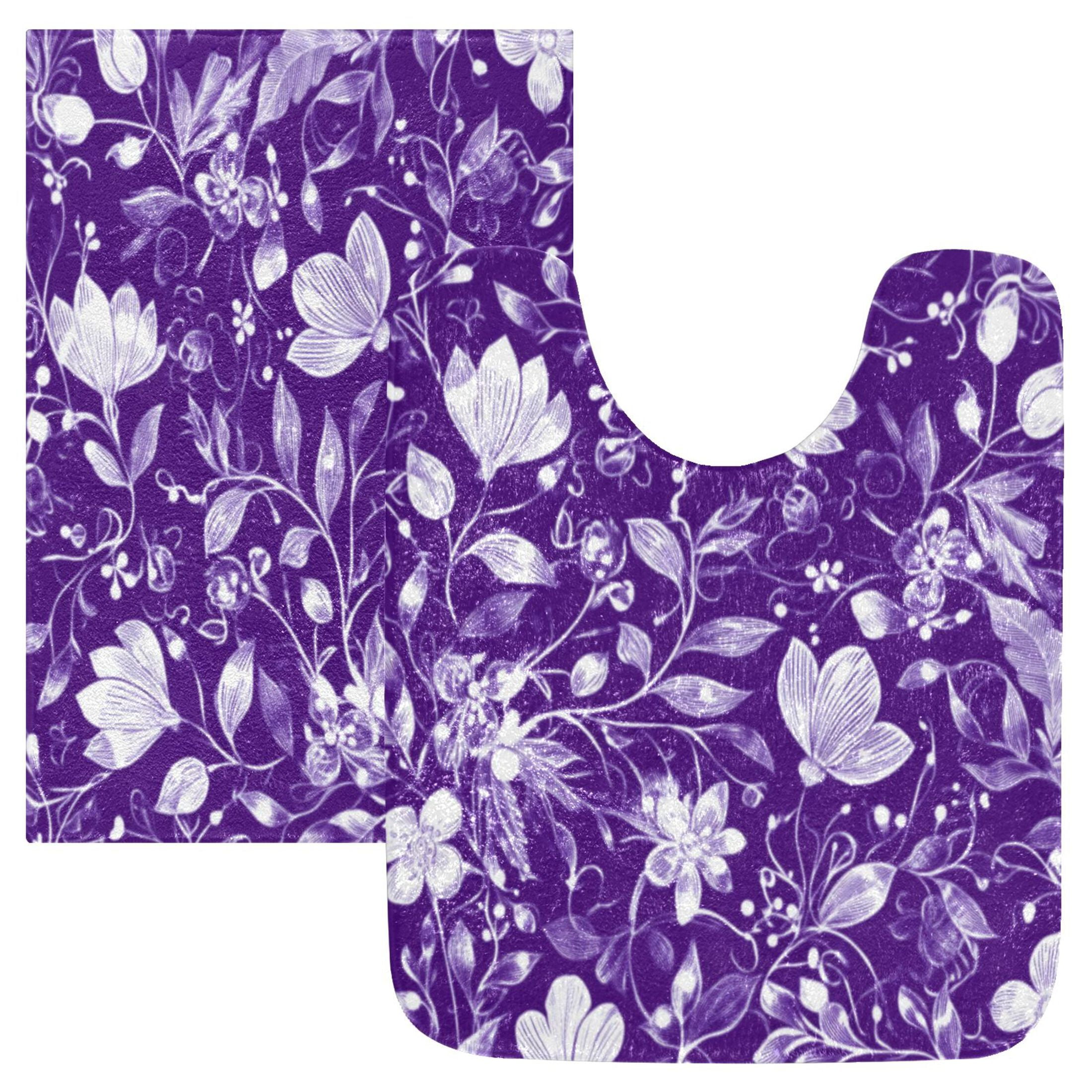 2 Piece Soft Bathroom Rug Set White Floral and Leaves Bath Mat and U ...