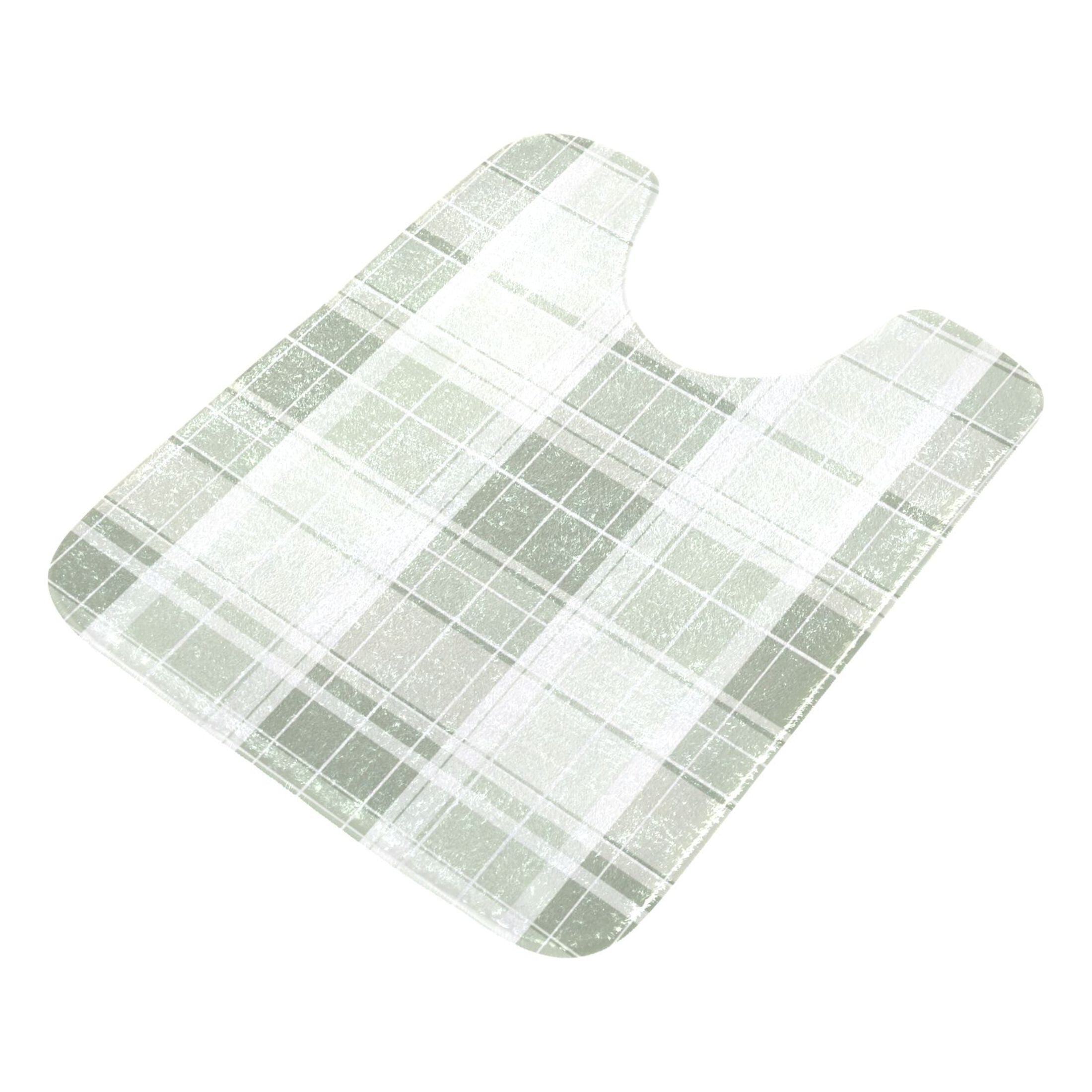 2 Piece Soft Bathroom Rug Set White and Green Plaid Bath Mat and U ...