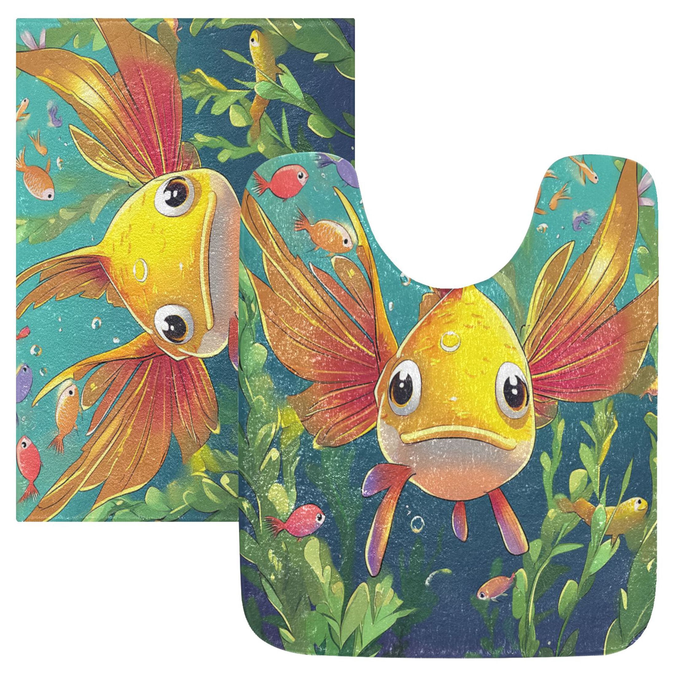2 Piece Soft Bathroom Rug Set Yellow and Orange Fish Bath Mat and U ...