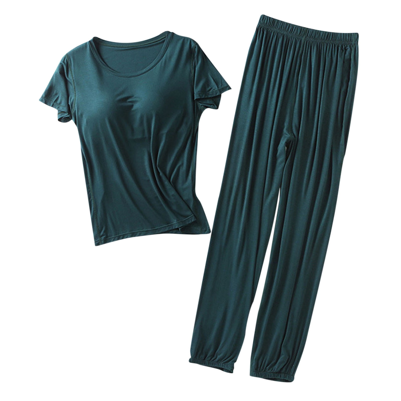 2 Piece Soft Modal Pajamas Set Womens Short Sleeve Built in Bra ...