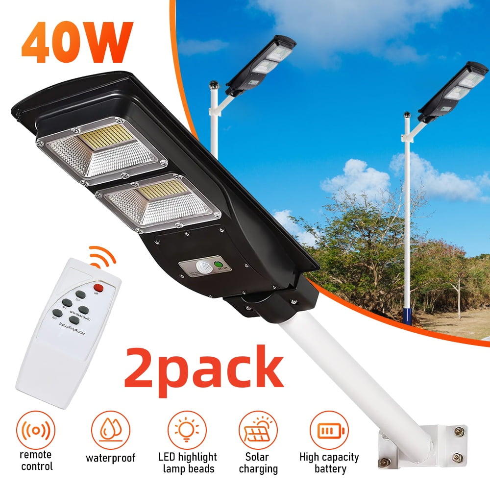 2-Piece 10,000 Lumen LED Solar Street Lights with PIR Sensor ...