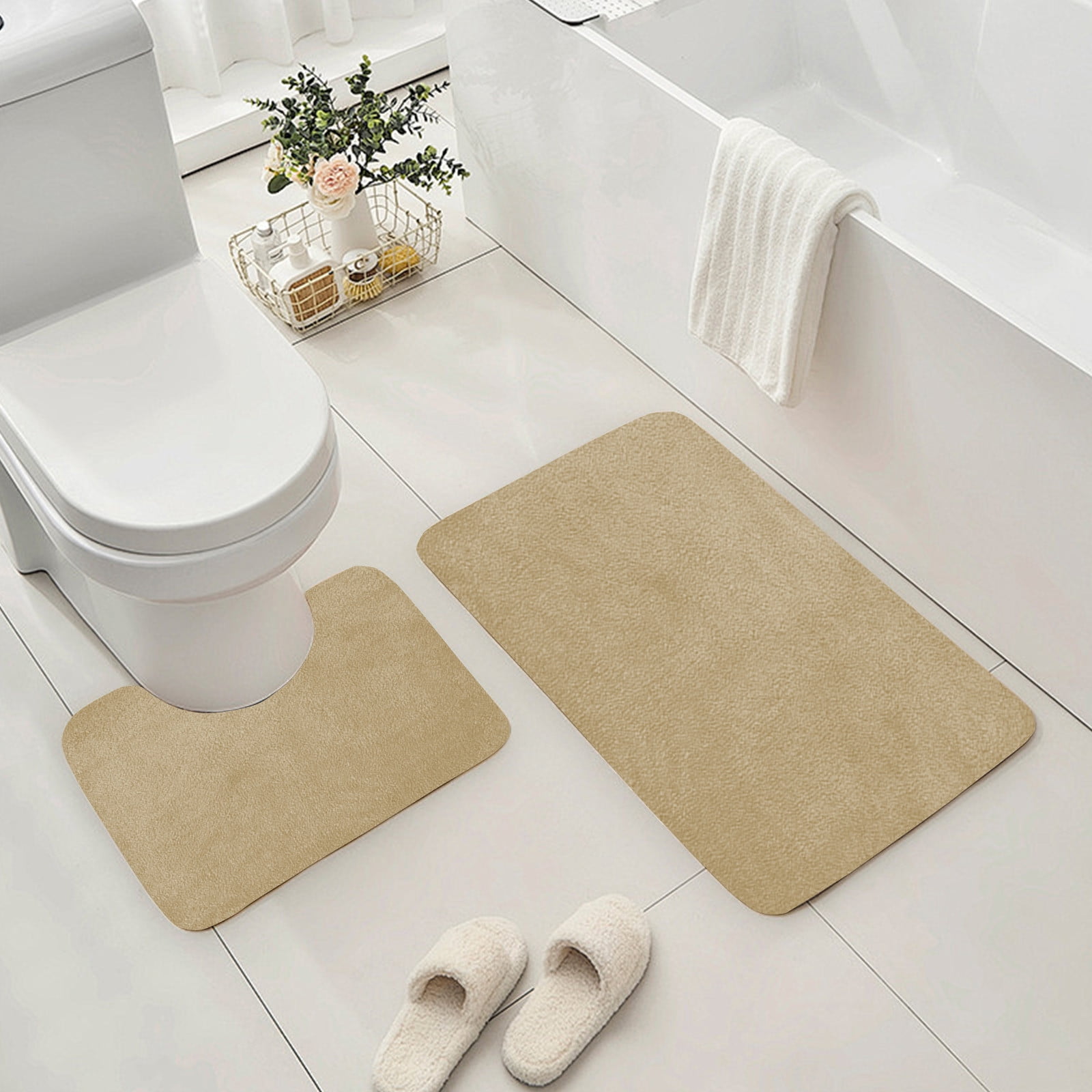 2 Piece Solid Color Bathroom Floor Mat Set, Anti Dirty Non Slip ...