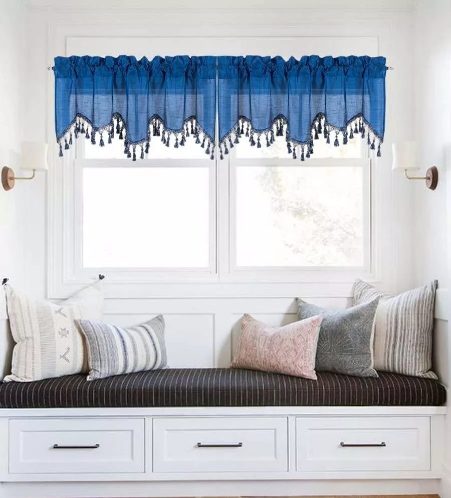 2-Piece Solid Faux Silk Waterfall Ascot Window Curtain Valance with ...