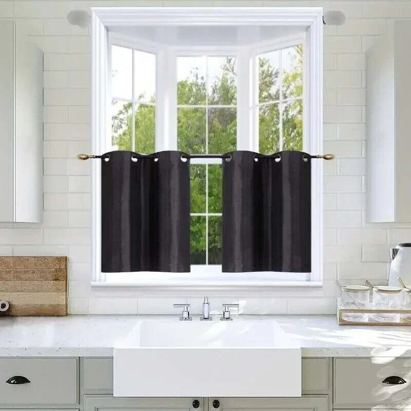 2-Piece Solid Faux Silk Waterfall Ascot Window Curtain Valance with ...