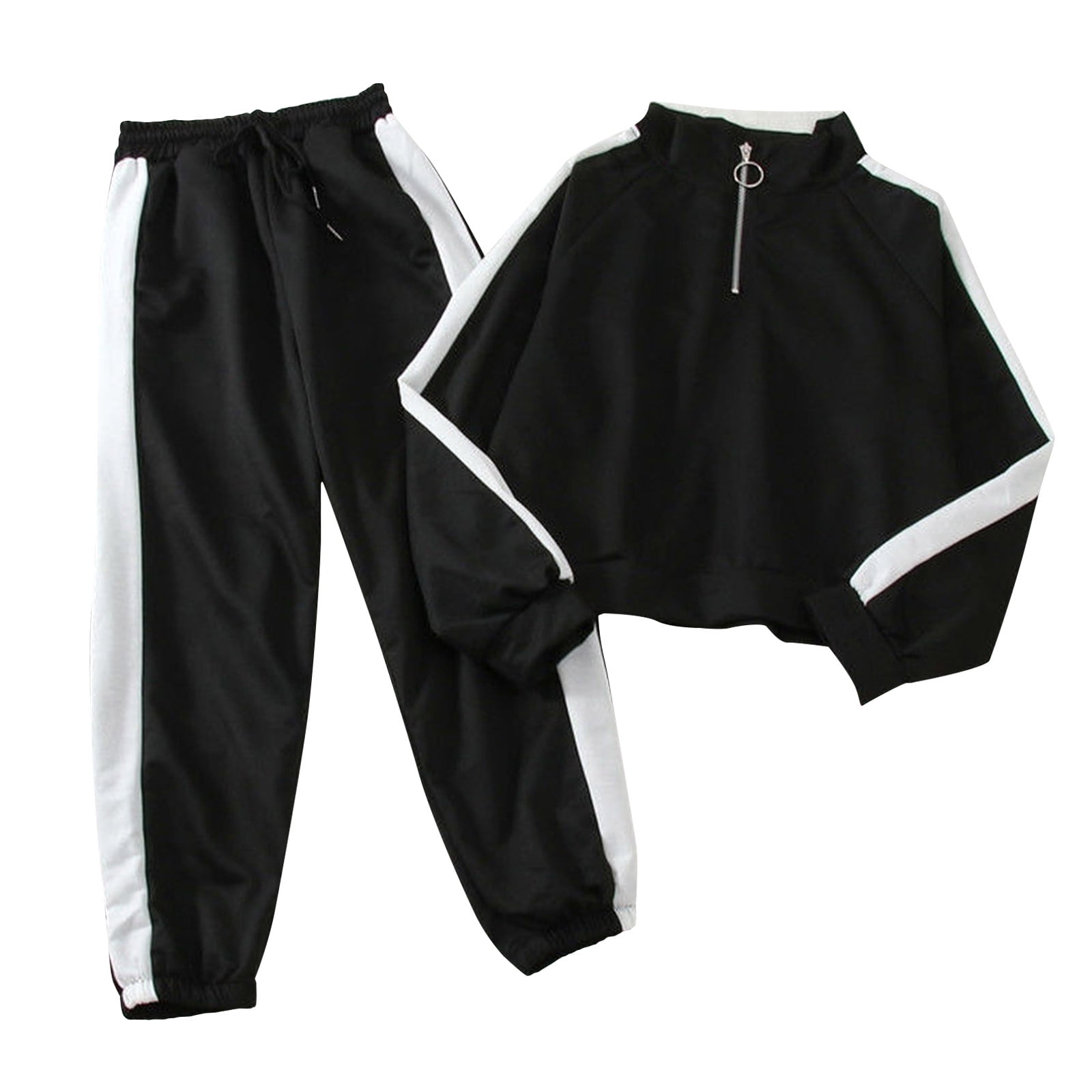 2 Piece Sports Set For Women Stand Collar Half Zip Cropped Tops ...