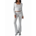 2 Piece Square Neck Lounge Set Womens Wide Leg Pants Slightly Crop Top ...