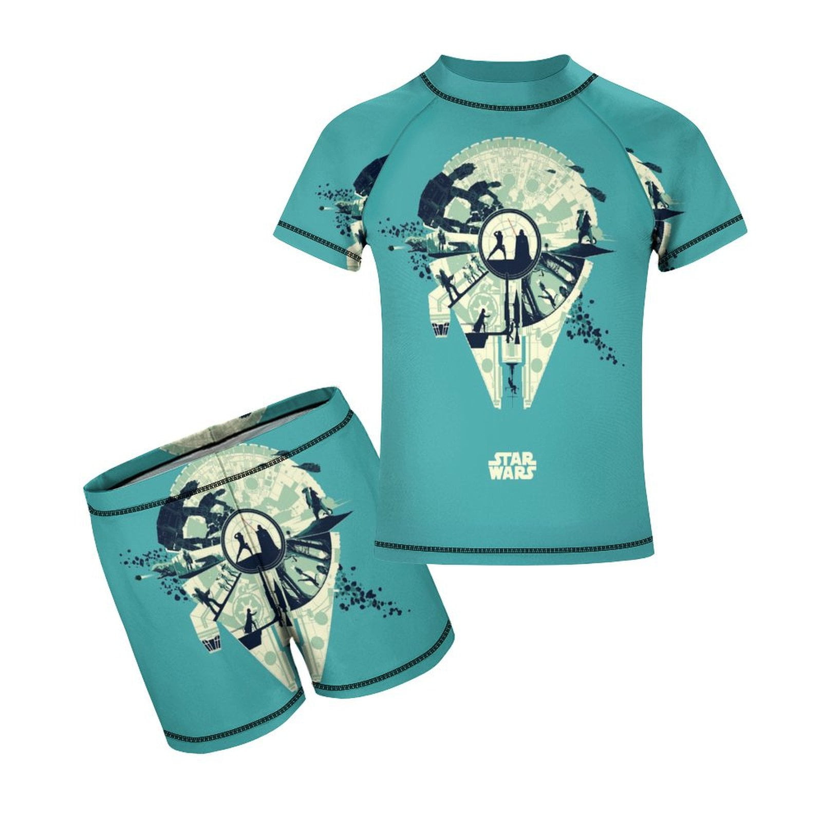 2 Piece Sta-r War Boys Short Sleeve Swimsuit Rash Guard Sets Swimwear ...