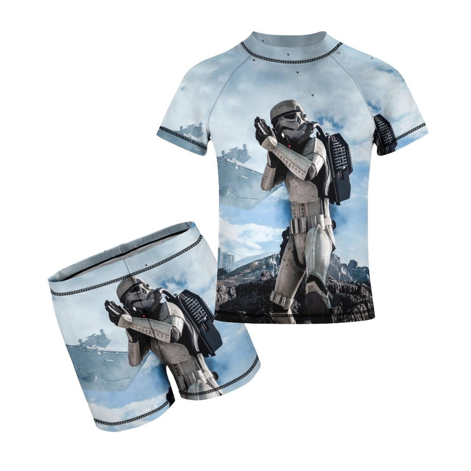 2 Piece Sta-r War Boys Short Sleeve Swimsuit Rash Guard Sets Swimwear ...