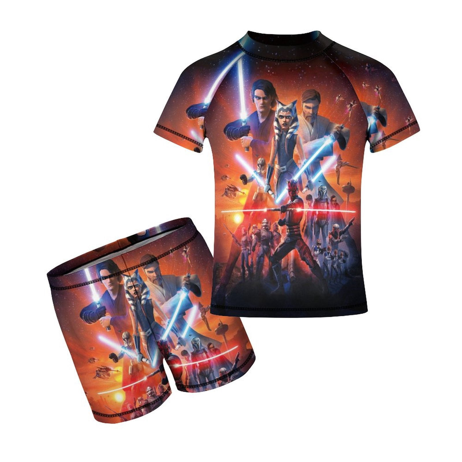 2 Piece Sta-r War Boys Short Sleeve Swimsuit Rash Guard Sets Swimwear ...