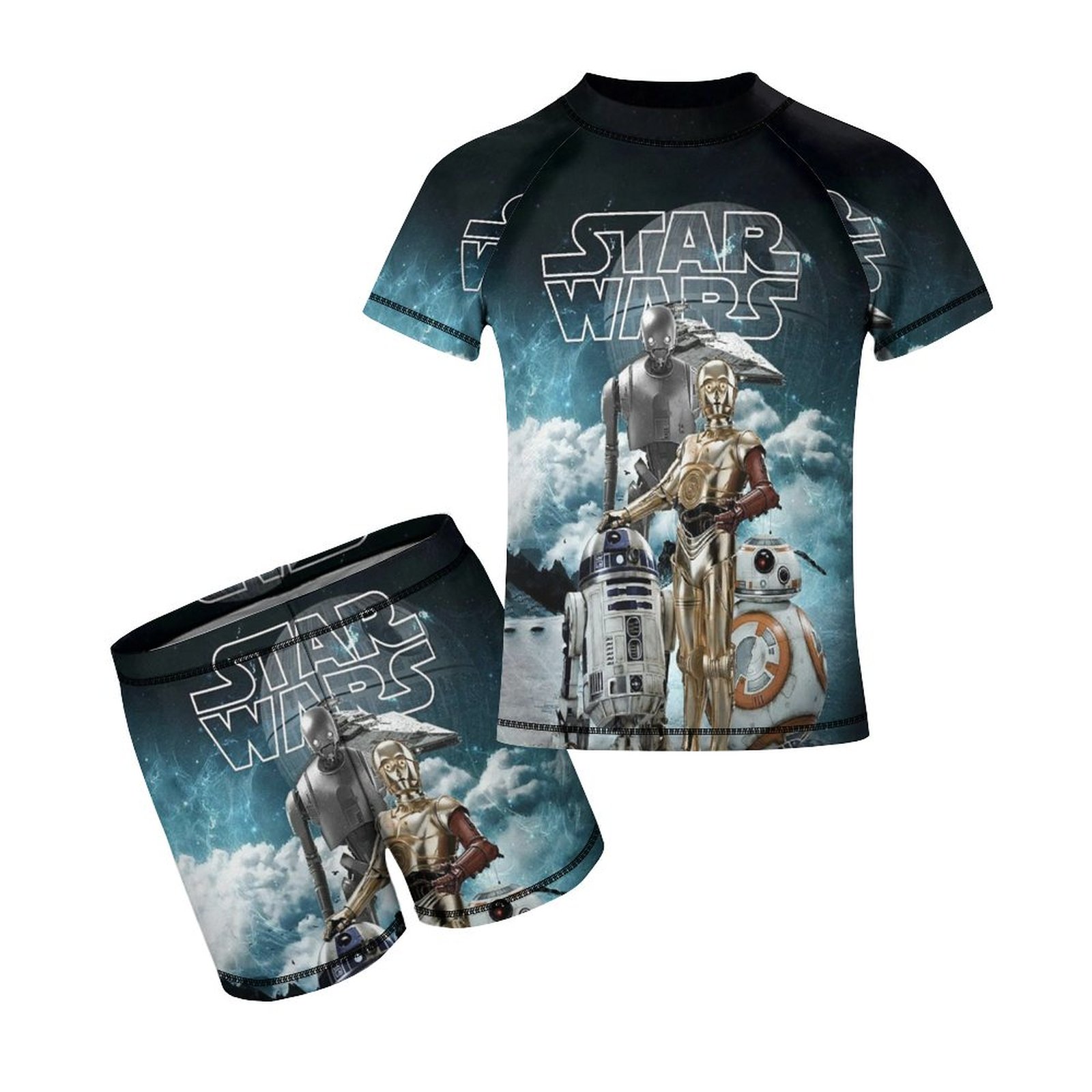 2 Piece Sta-r War Boys Short Sleeve Swimsuit Rash Guard Sets Swimwear ...