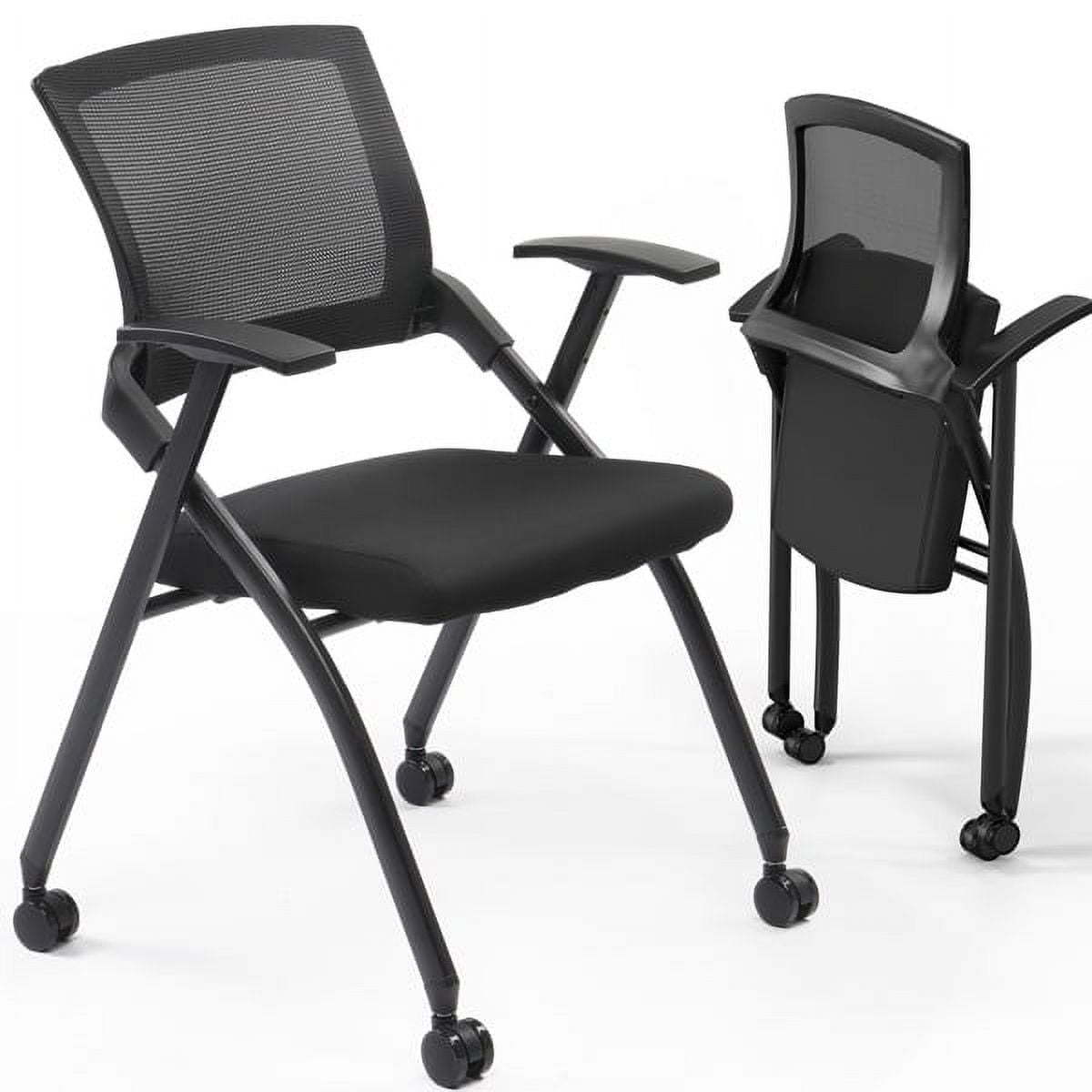 2-Piece Stackable Black PU-Padded Folding Chair with Non-Adjustable Backrest - 565186cm Iron ...