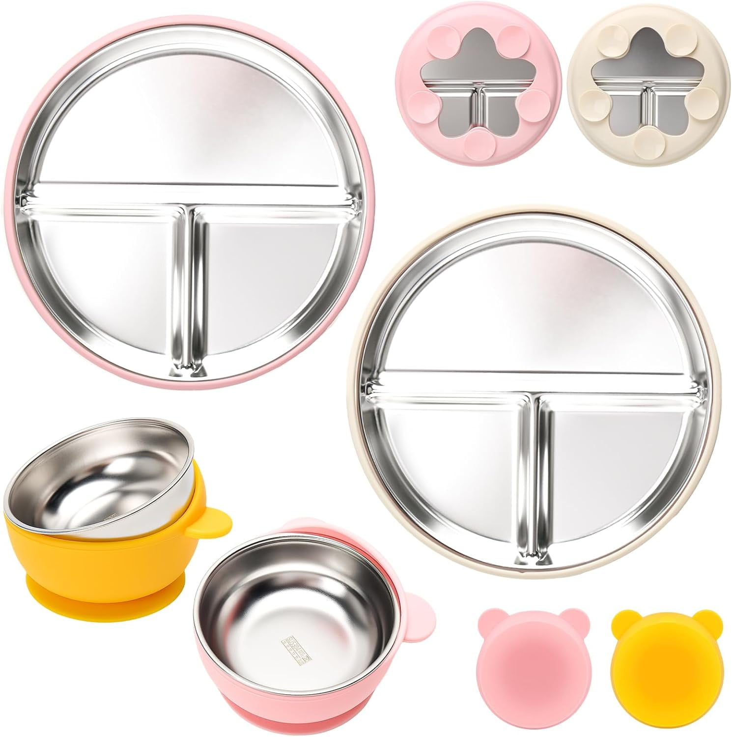 2-Piece Stainless Steel Baby Plates and Bowls with Suction Cups ...