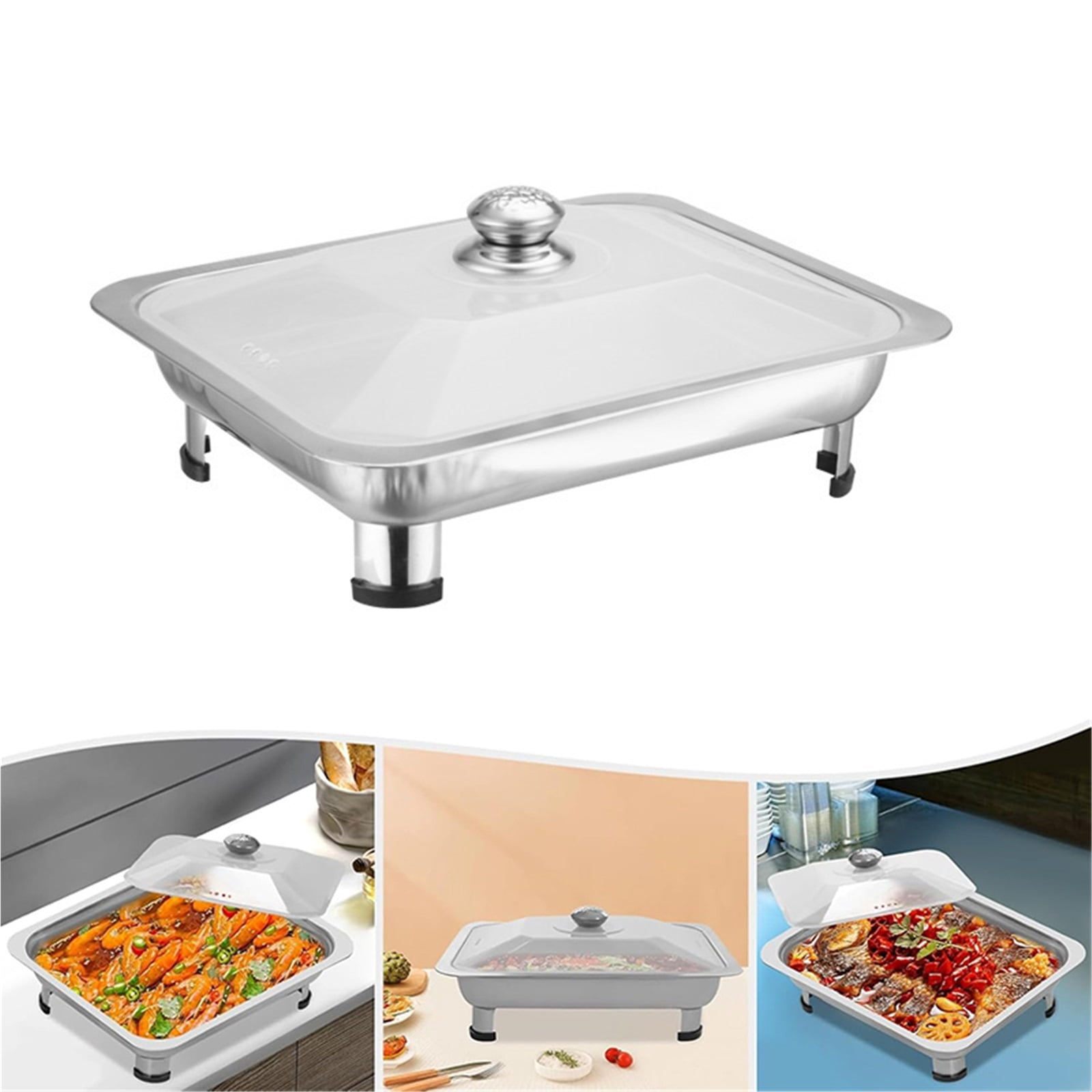 2-Piece Stainless Steel Buffet Pans Set with Lids - Rectangular ...