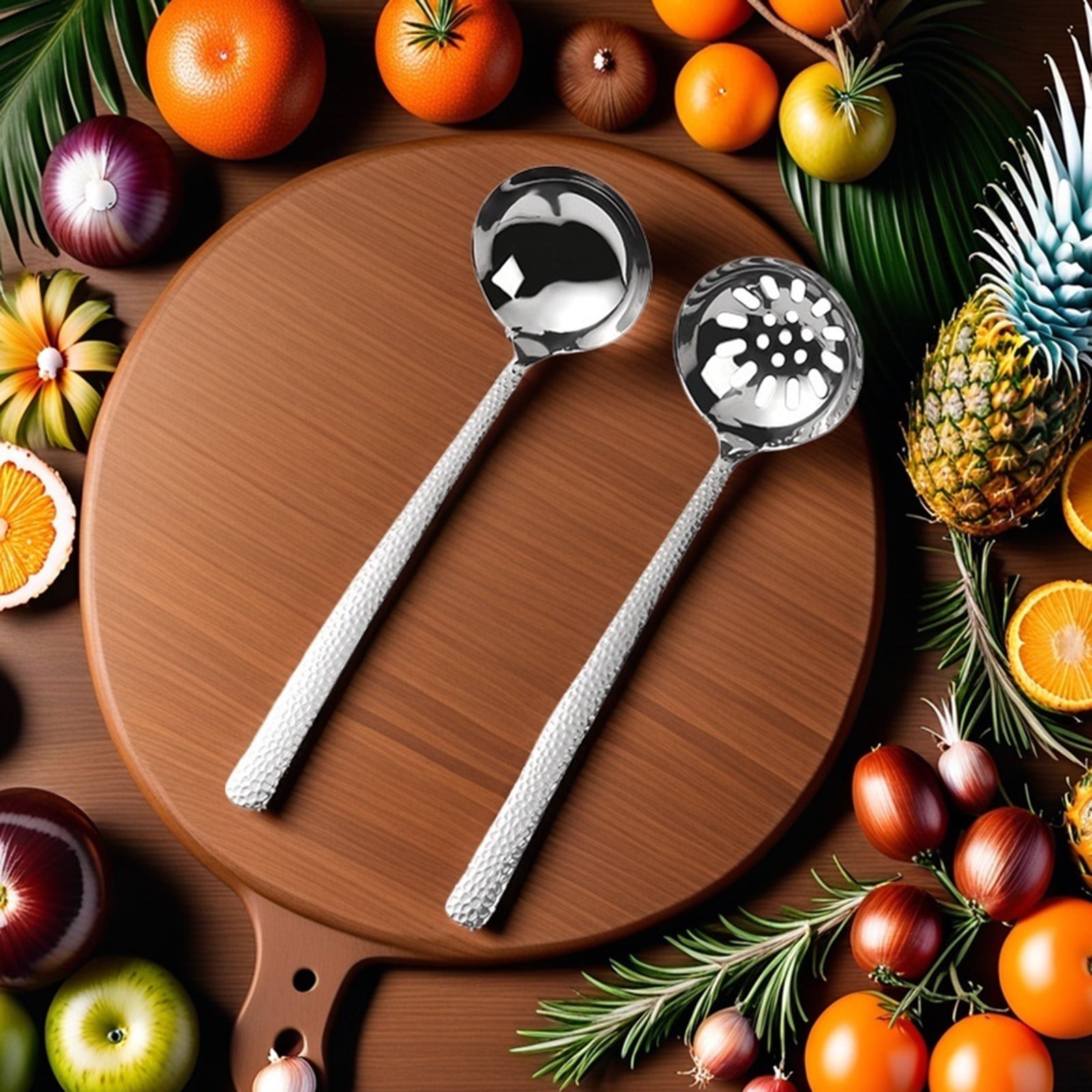 2-Piece Stainless Steel Kitchen Spoon Set - Heavy Duty Slotted Ladle ...