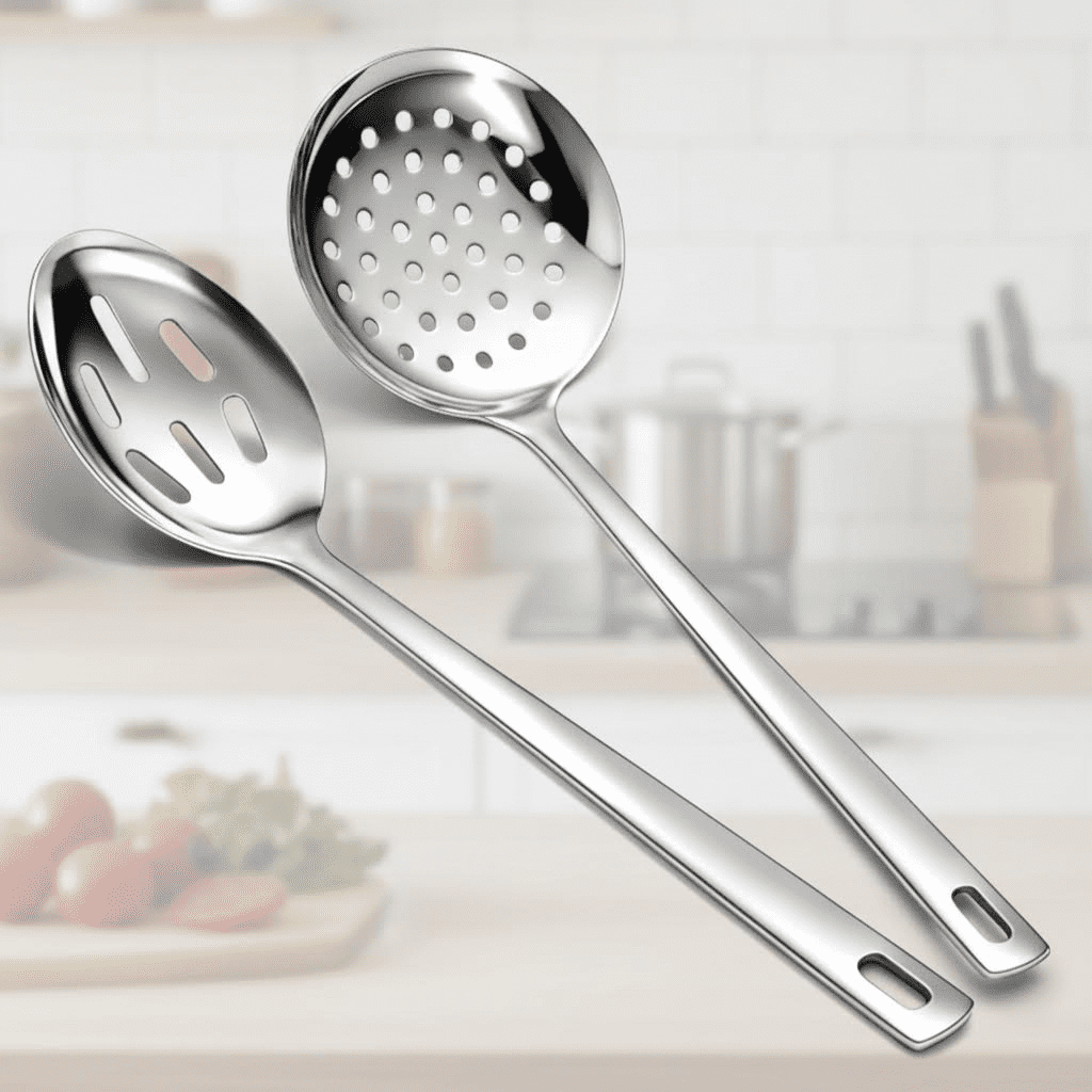 2-Piece Stainless Steel Slotted Spoons, 13-Inch Kitchen Spider Strainer ...