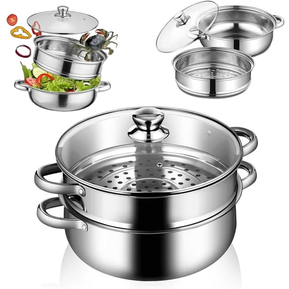 2 Piece Stainless Steel Steamer Pot, Double Boiler with Vegetable ...