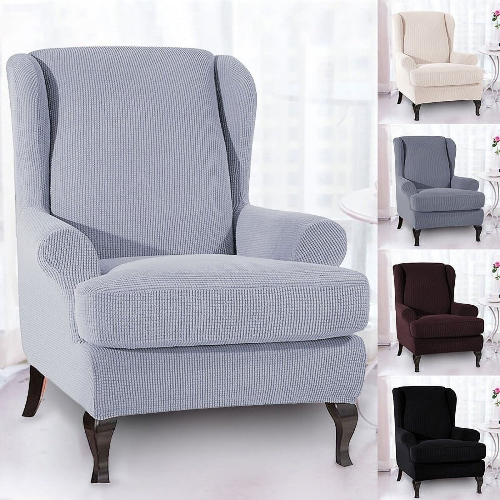 2-Piece Stretch Jacquard Spandex Fabric Wing Back Wingback Armchair ...