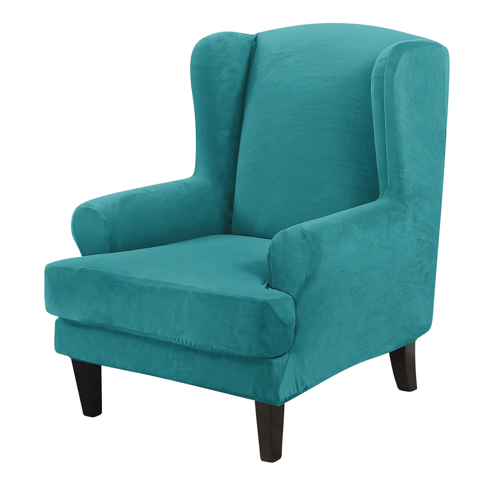 2 Piece Stretch Wing Chair Slipcover, Velvet Wingback Chair Cover with ...
