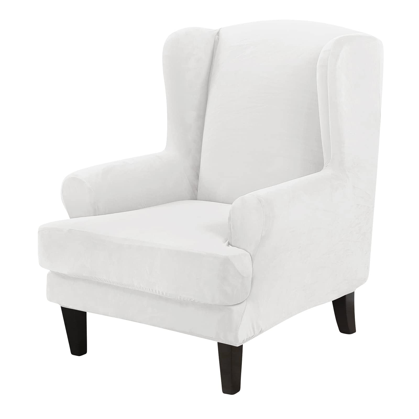 2 Piece Stretch Wing Chair Slipcover, Velvet Wingback Chair Cover with ...