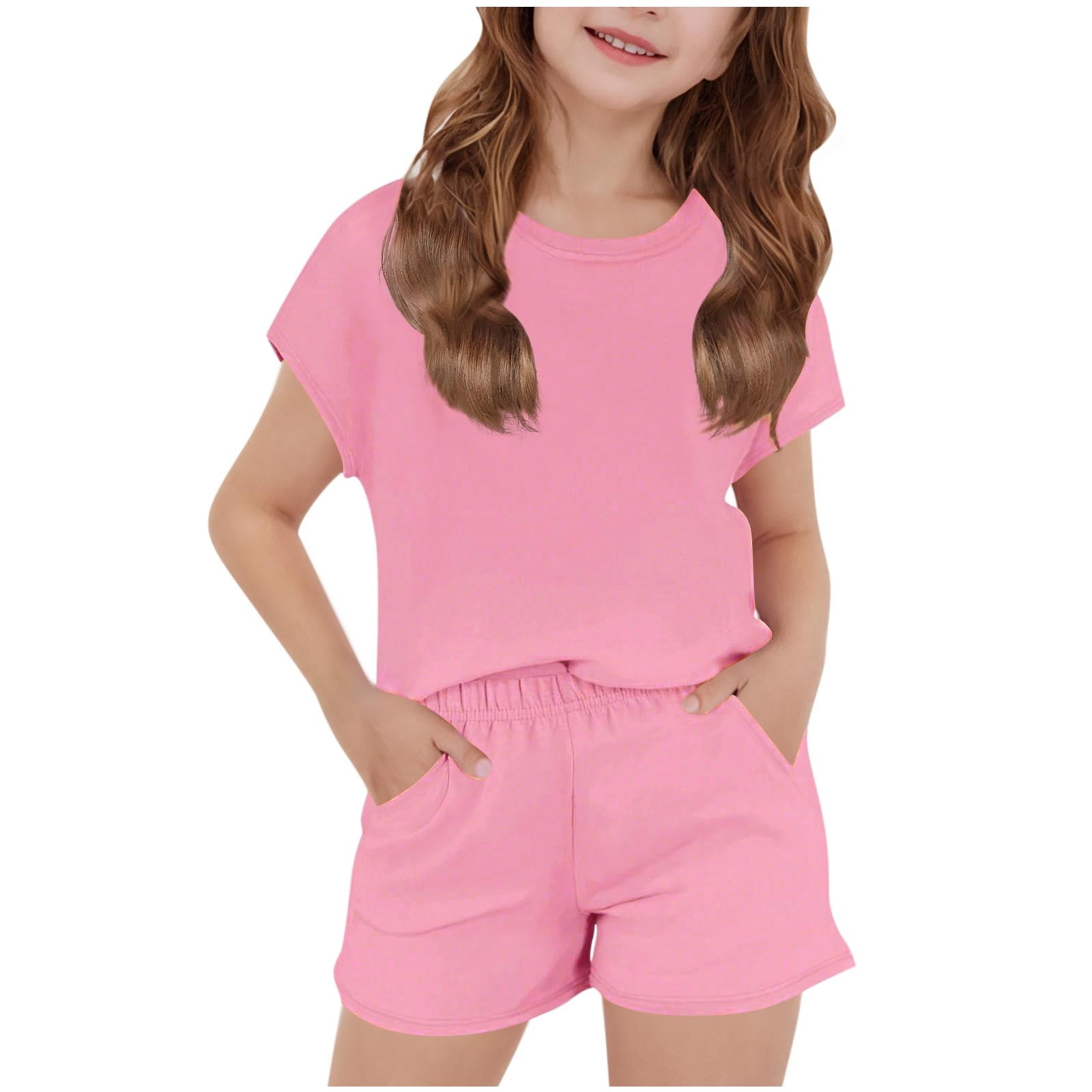 2 Piece Summer Girls Lounge Set Size 10-12 Short Sleeve Shirts Shorts ...