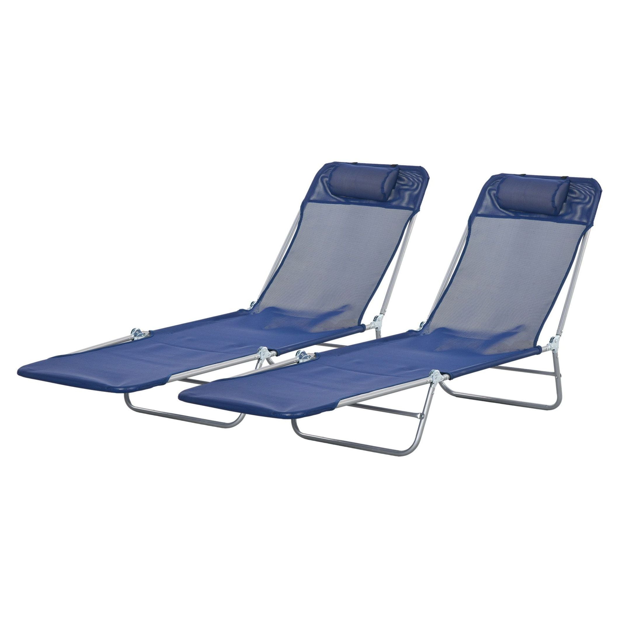 2 Piece Sun Loungers Dark Blue Folding Chaise Lounge Chairs with ...