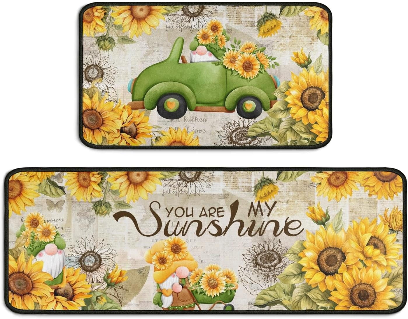 2 Piece Sunflower Kitchen Decor Rugs Set, Farmhouse Country Dwarf ...