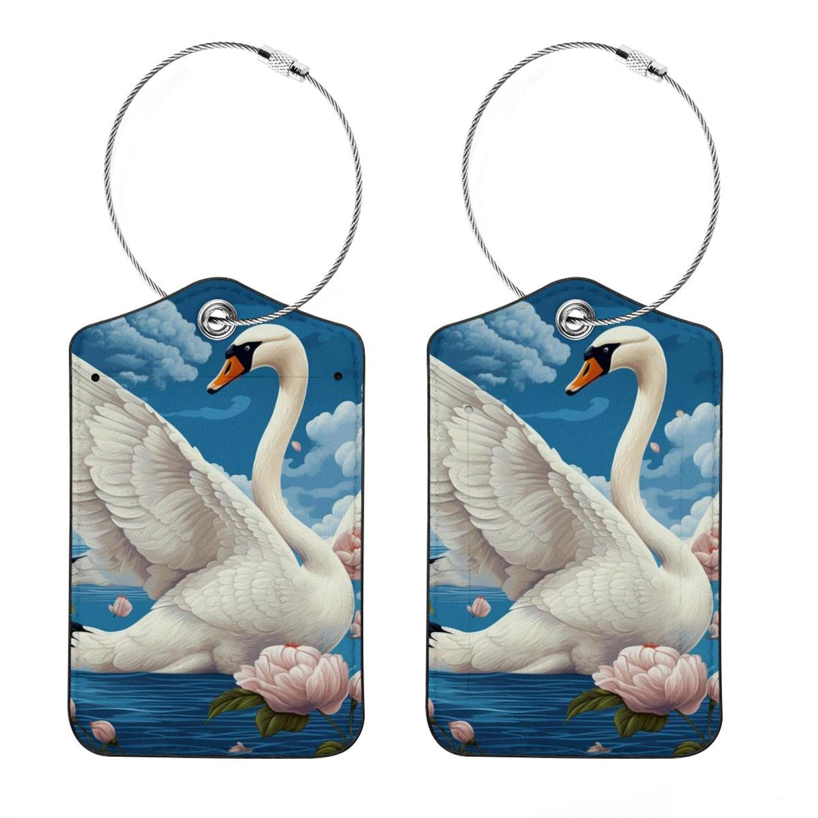 2 Piece Swan Luggage Tag for Suitcase Identifiers Privacy Name Address ...