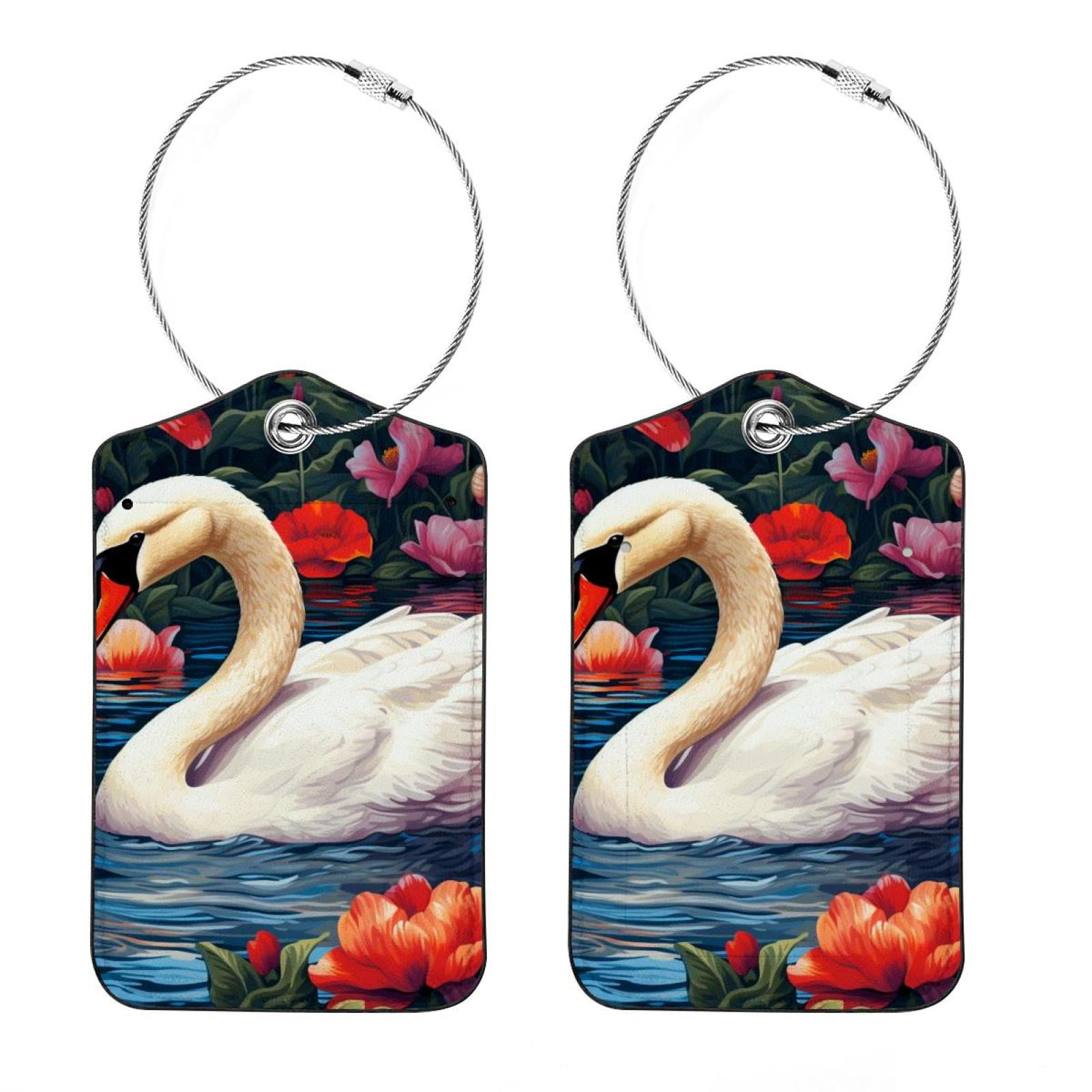 2 Piece Swan Luggage Tag for Suitcase Identifiers Privacy Name Address ...
