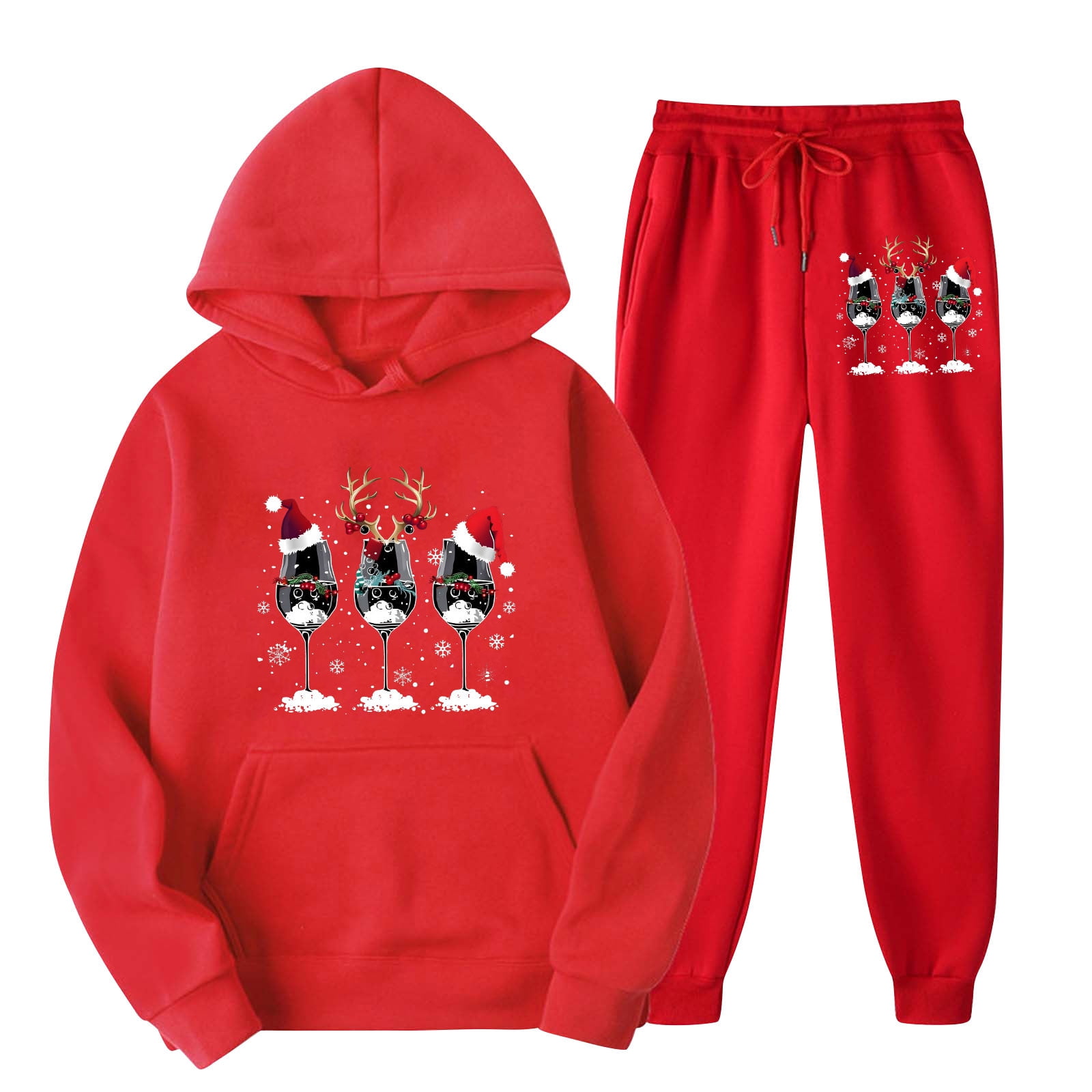 2 Piece Sweatshirts Set For Women Hooded Print Pullover Tops Elastic ...