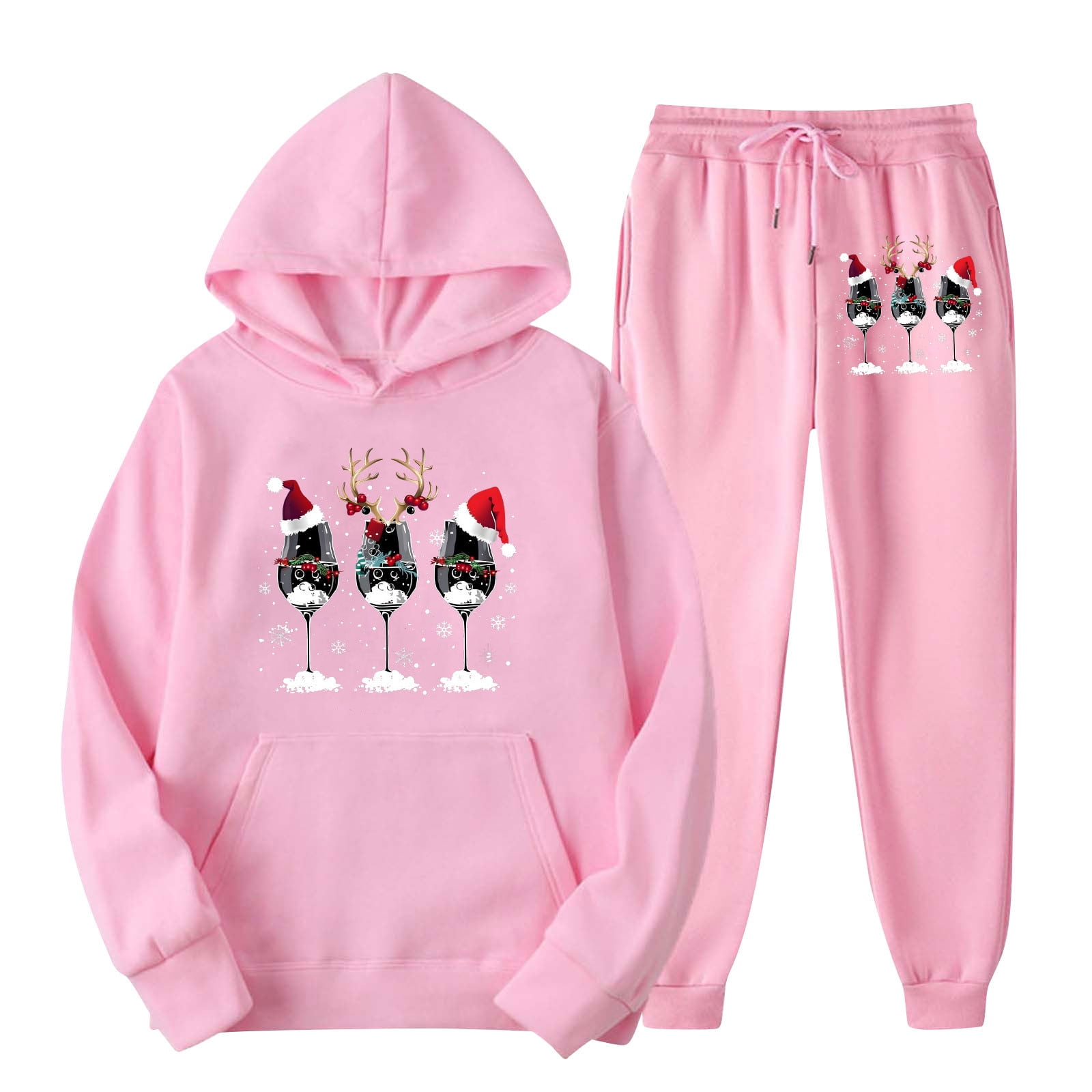 2 Piece Sweatshirts Set For Women Hooded Print Pullover Tops Elastic ...