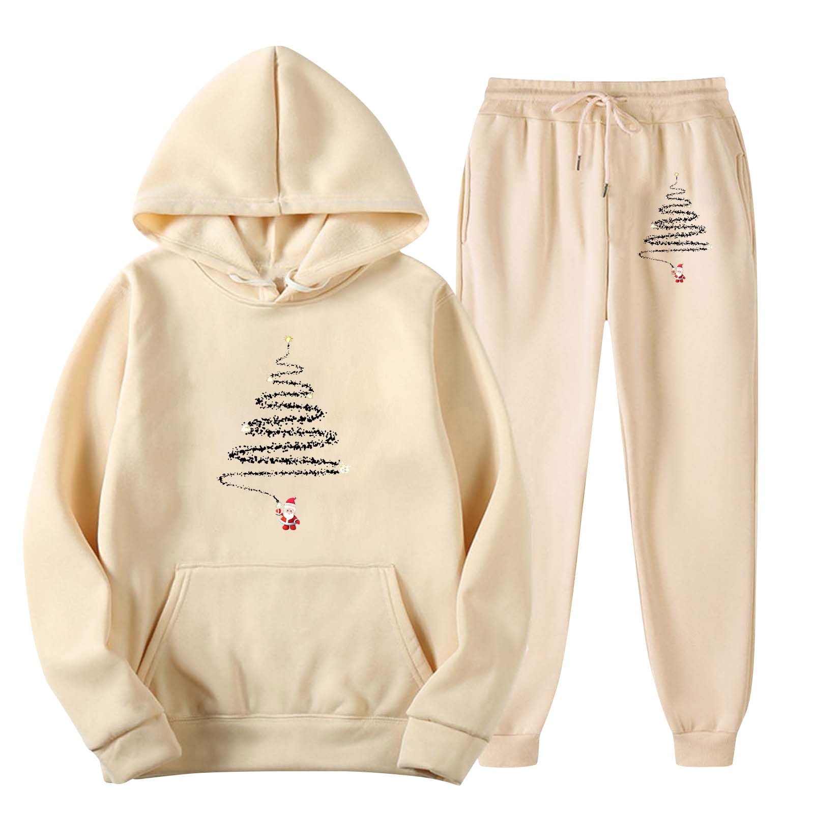 2 Piece Sweatshirts Set For Women Hooded Print Pullover Tops Elastic ...